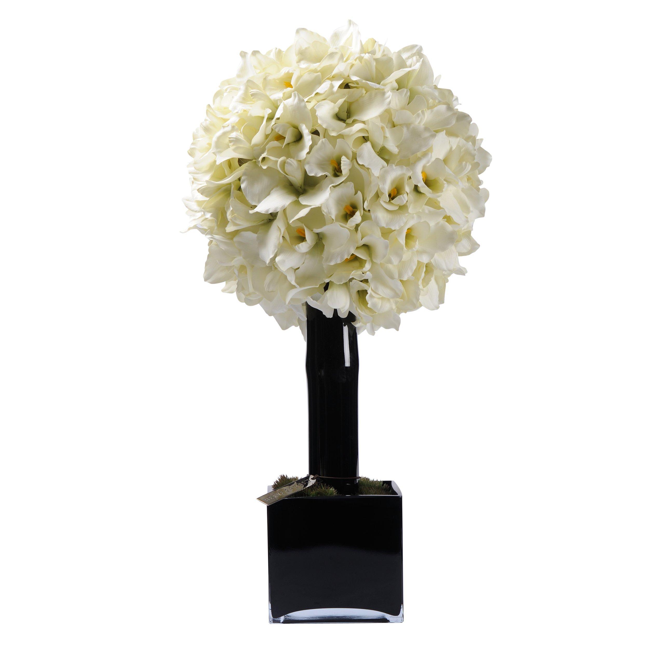 Hervé Gambs Orchid Flower Topiary in a Glass Cube, White, Large
