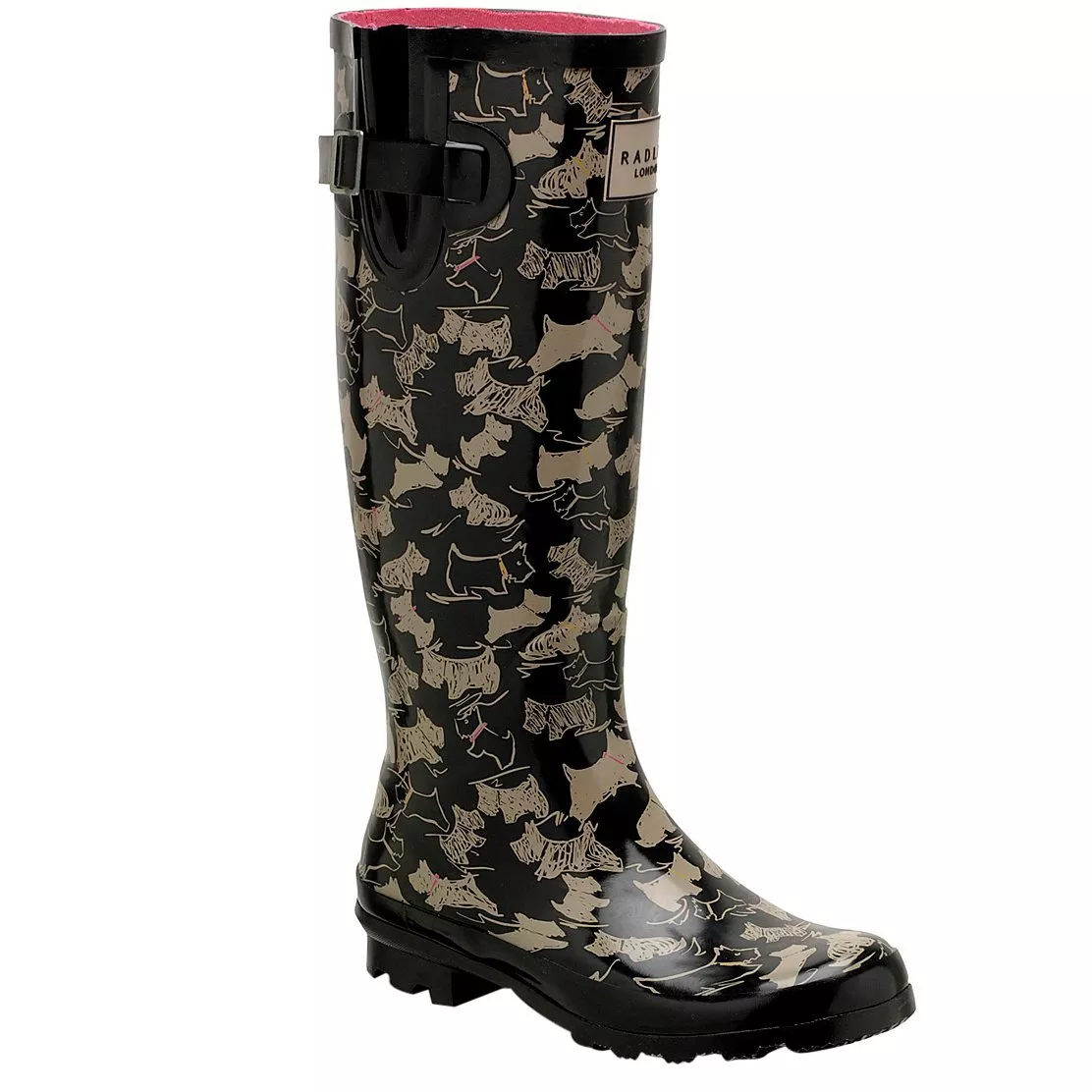 Radley Doodle Dog Long Wellie Boots, Black/Neutral