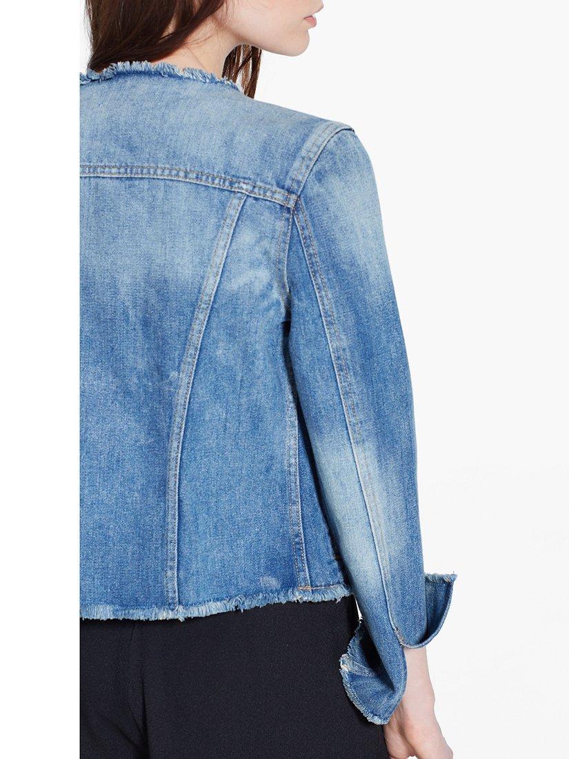 Mango Collarless Denim Jacket, Open Blue