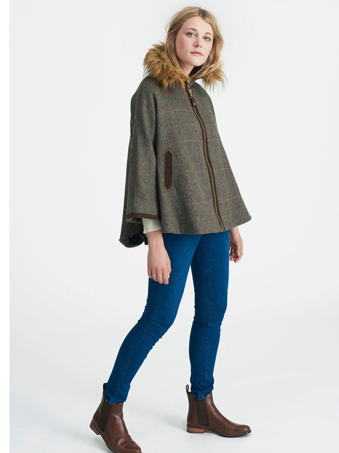 Joules Contessa Tweed Cape, Isla Herringbone