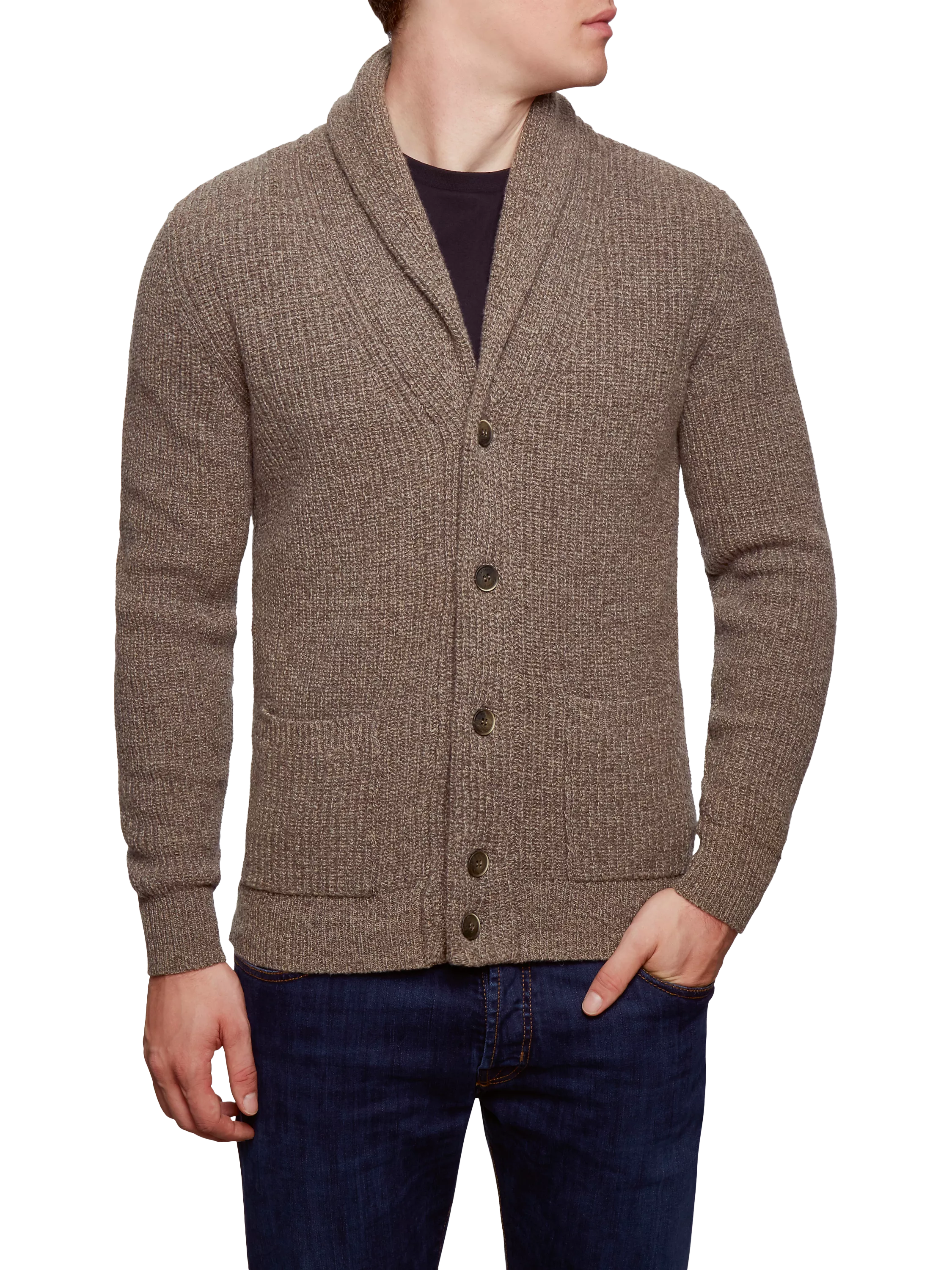Hackett London Shawl Ribbed Cardigan, Taupe