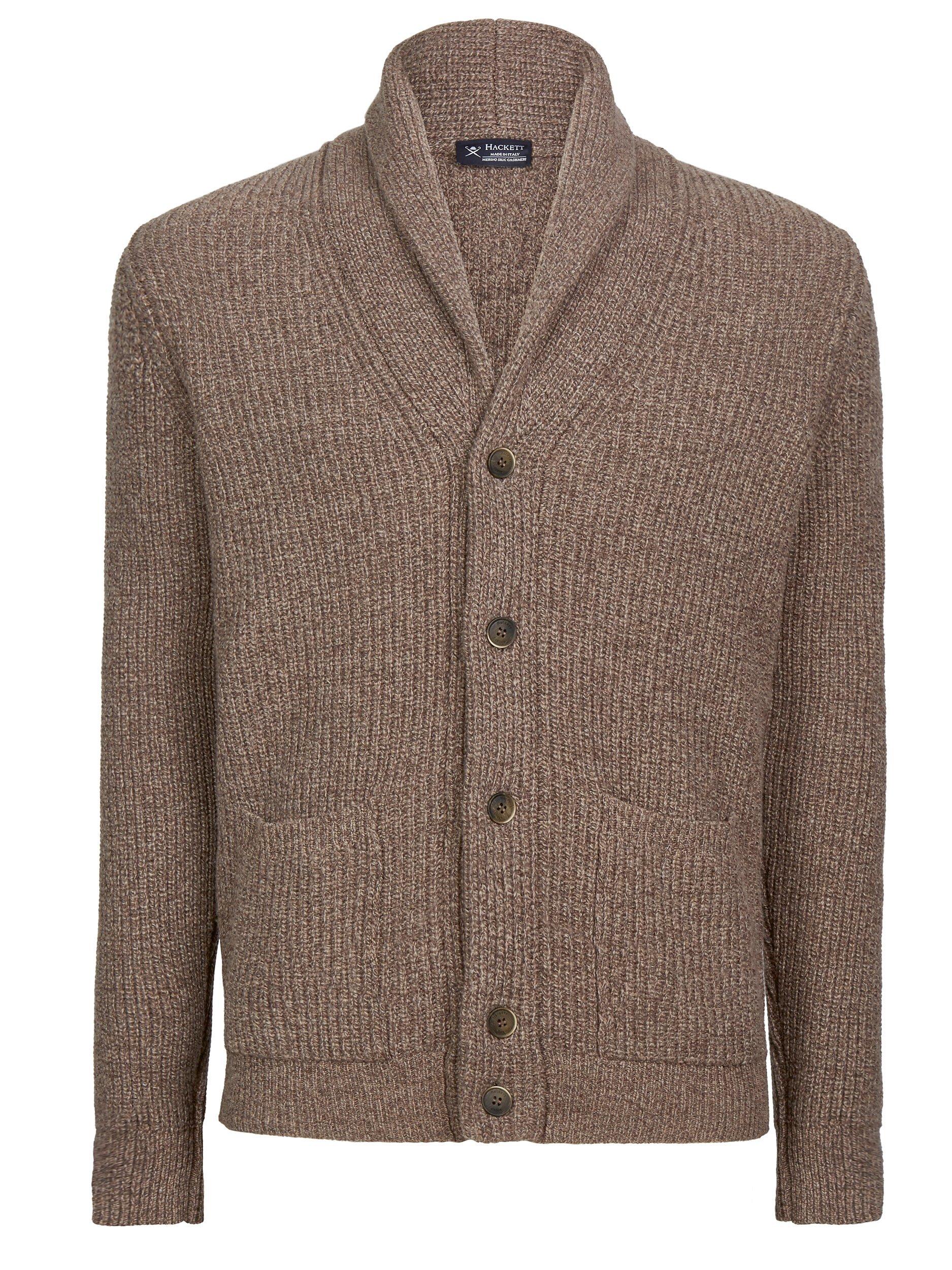 Hackett London Shawl Ribbed Cardigan, Taupe