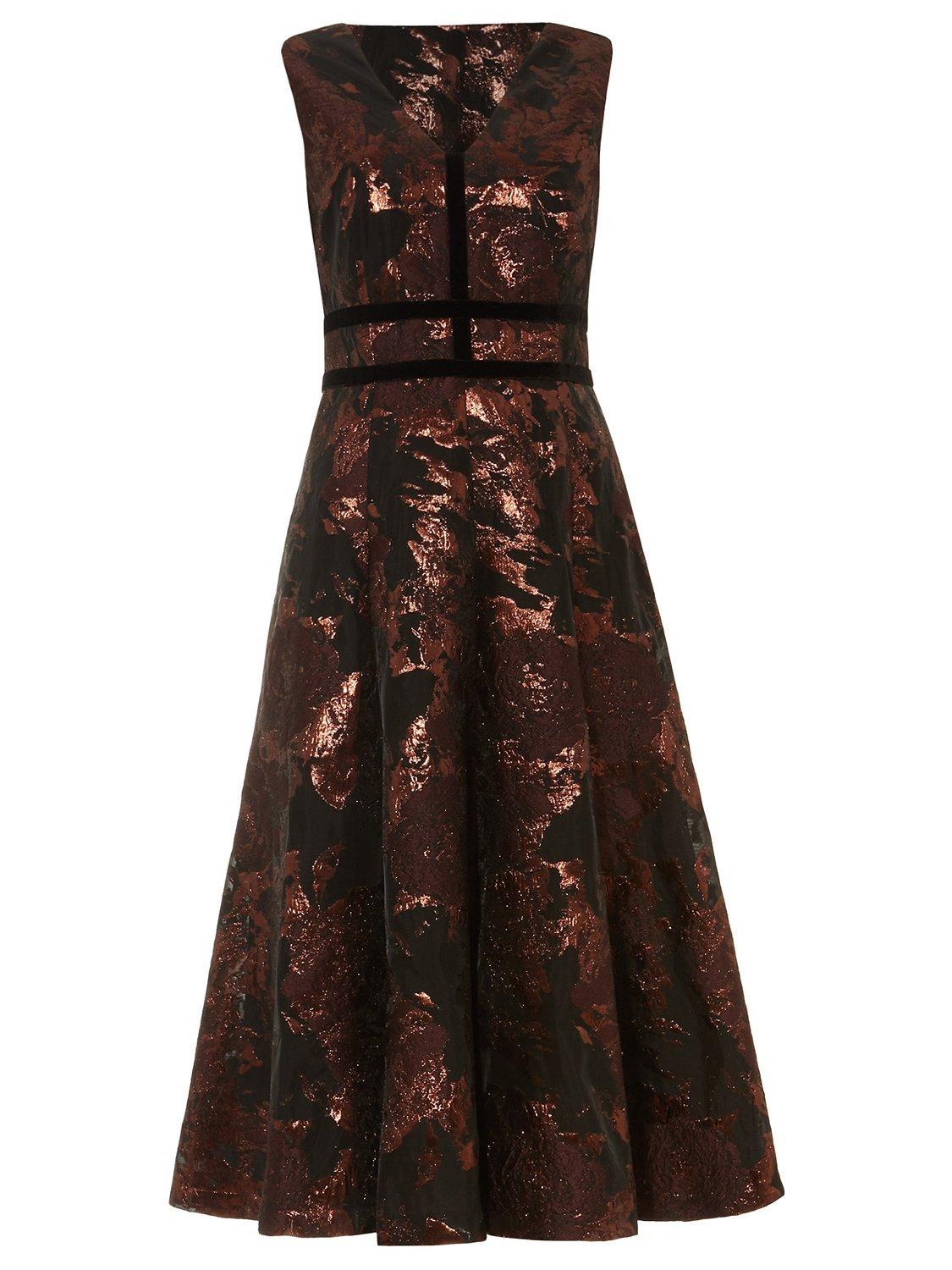 Phase Eight Nanette Jacquard Dress, Black/Bronze