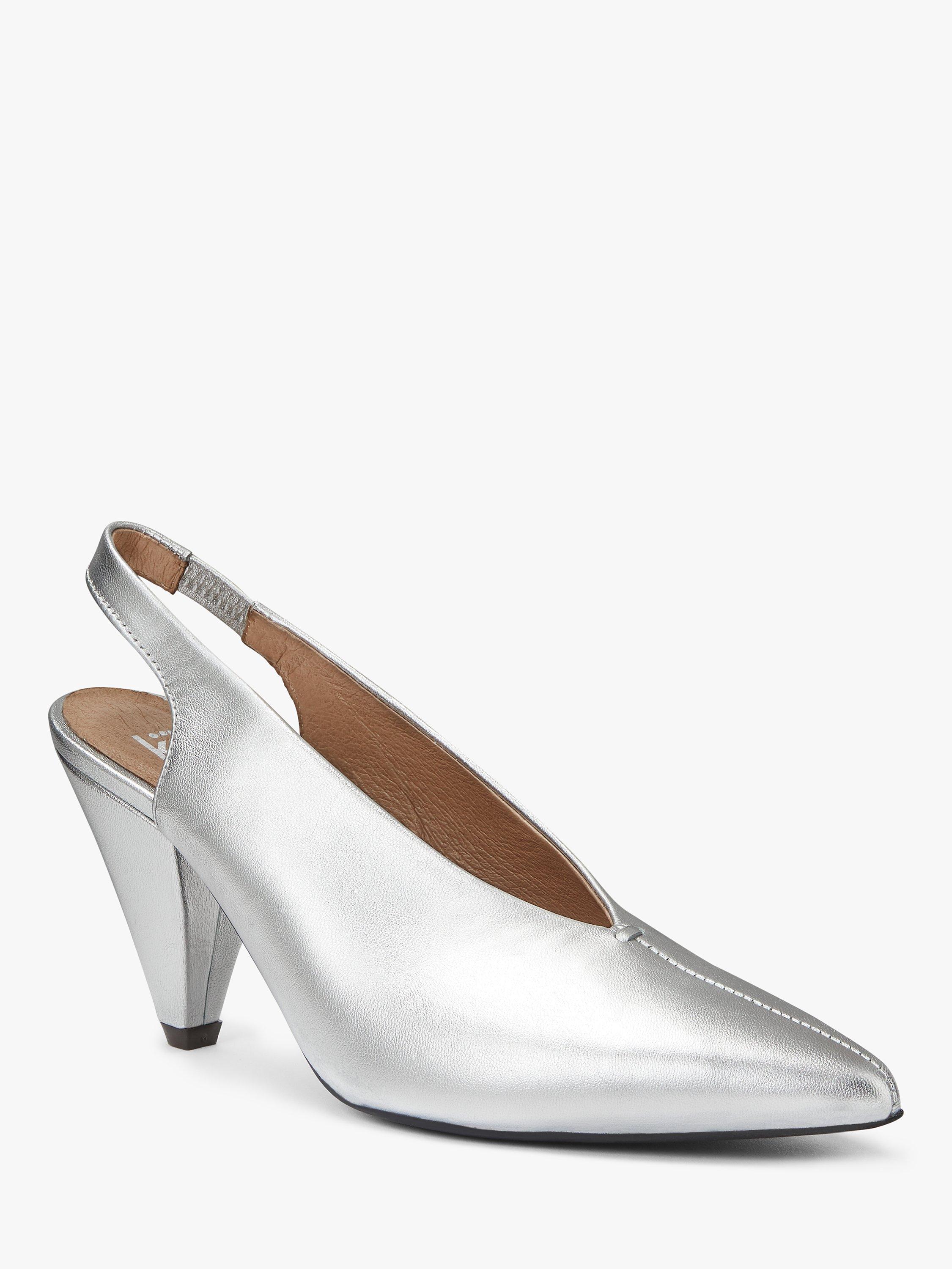 Kin Carina Cone Heel Slingback Court Shoes, Silver Leather