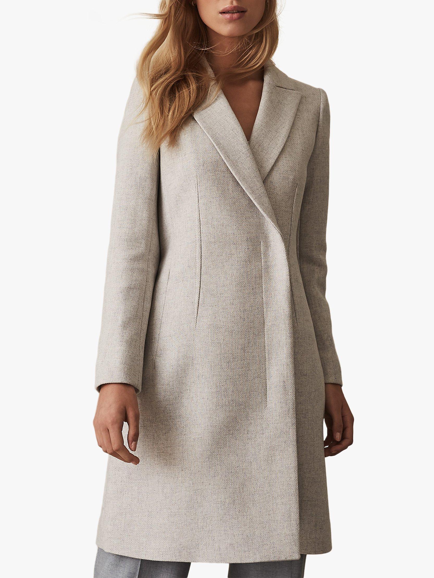 Reiss Santhia Wool Blend Double Breasted Coat, Grey Melange