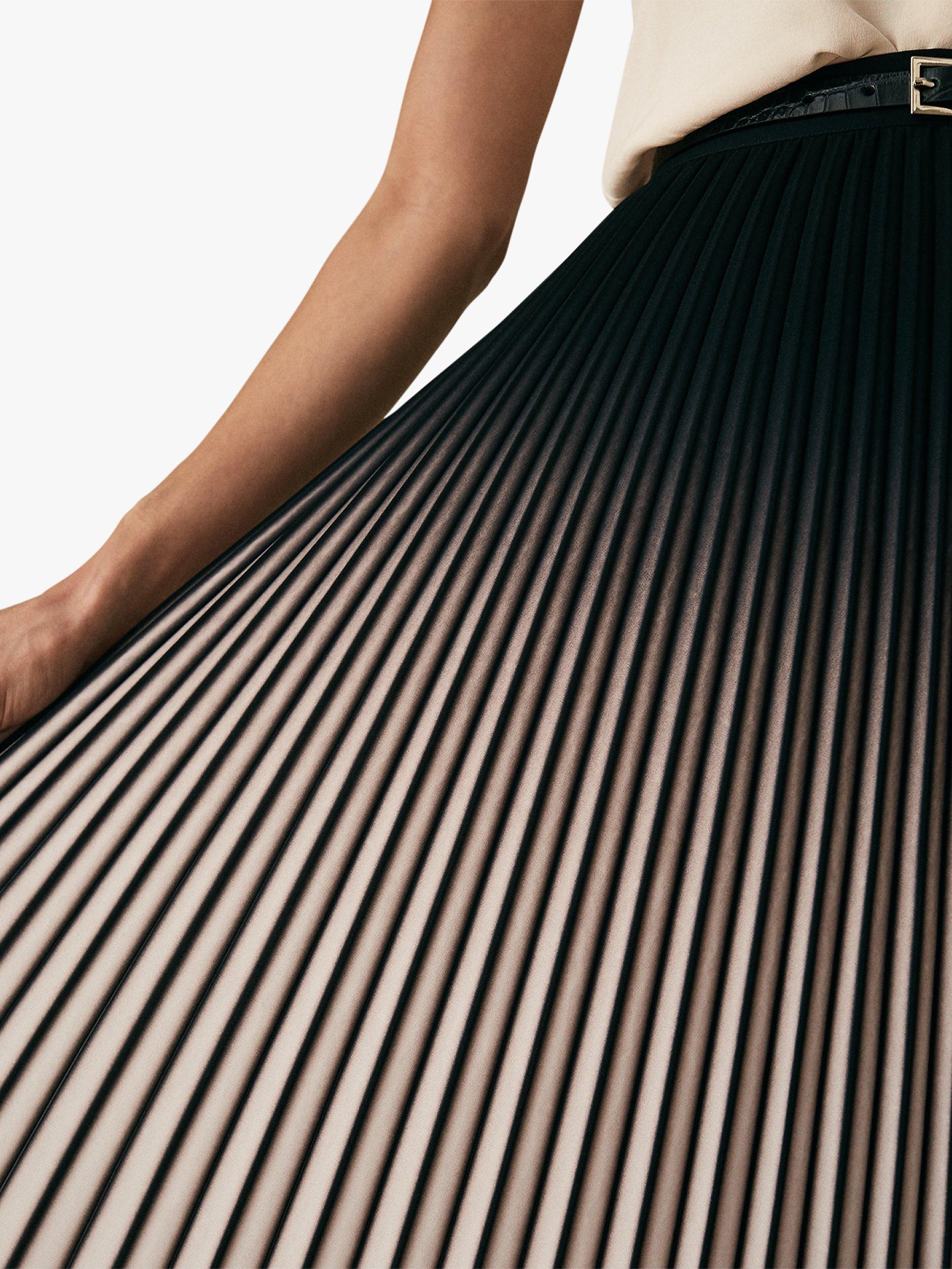 Reiss Marlie Contrast Pleat Midi Skirt, Neutral/Black Reiss Marlie Contrast Pleat Midi Skirt, Neutral/Black