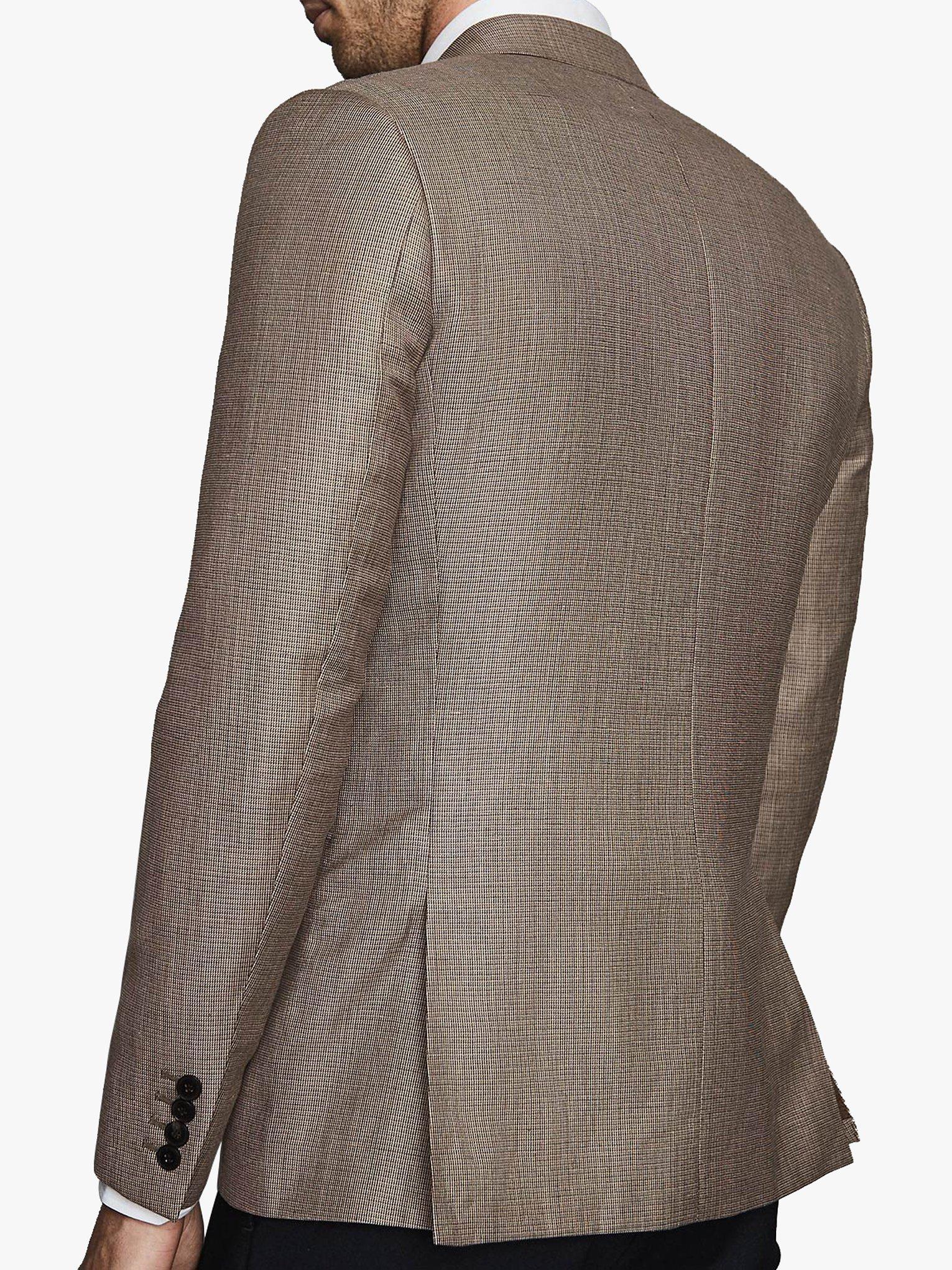 Reiss Sword Linen Wool Double Breasted Blazer, Brown, 38R