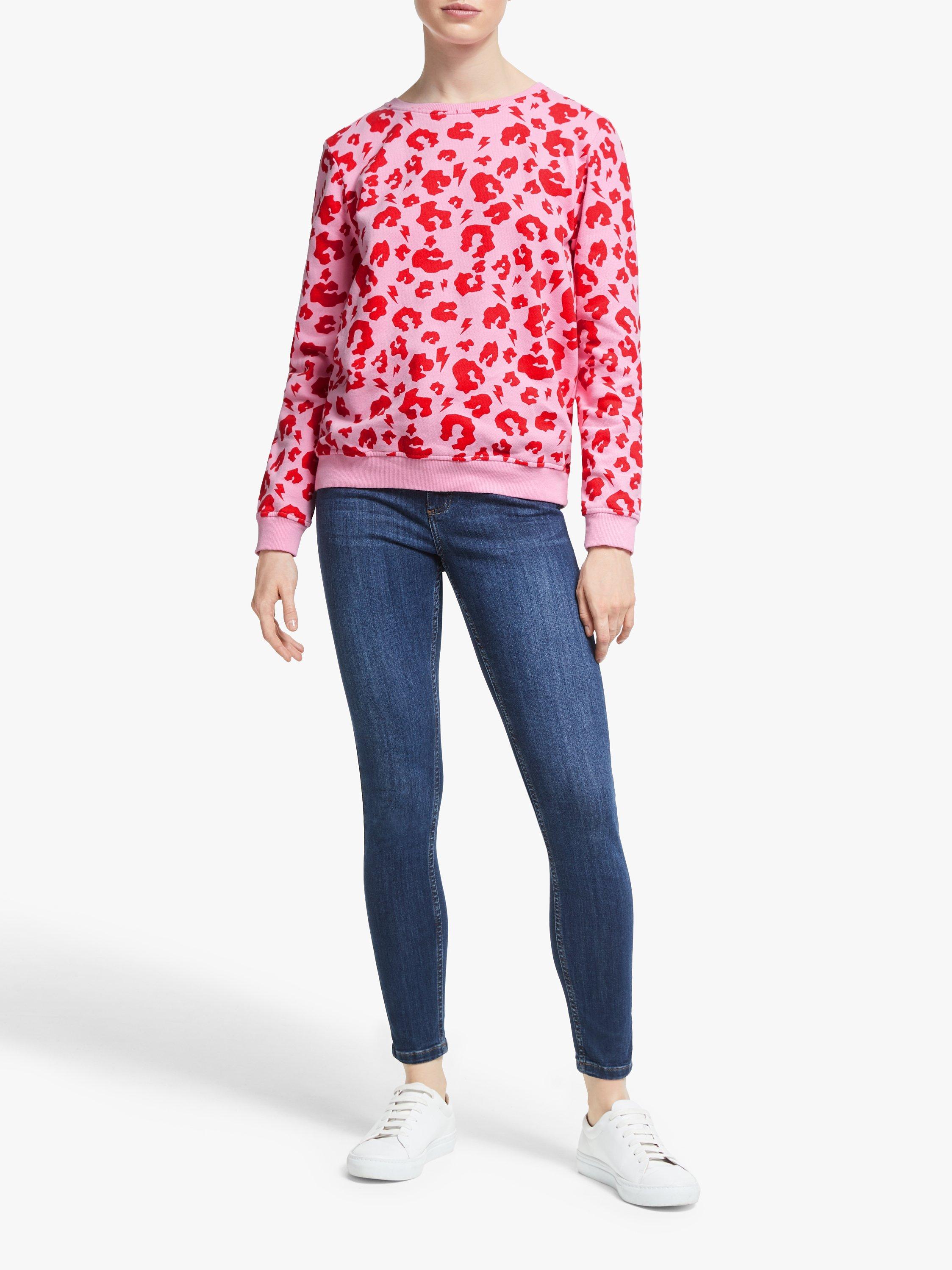 Scamp & Dude Unisex Crew Neck Leopard Print Sweatshirt, Pink/Red