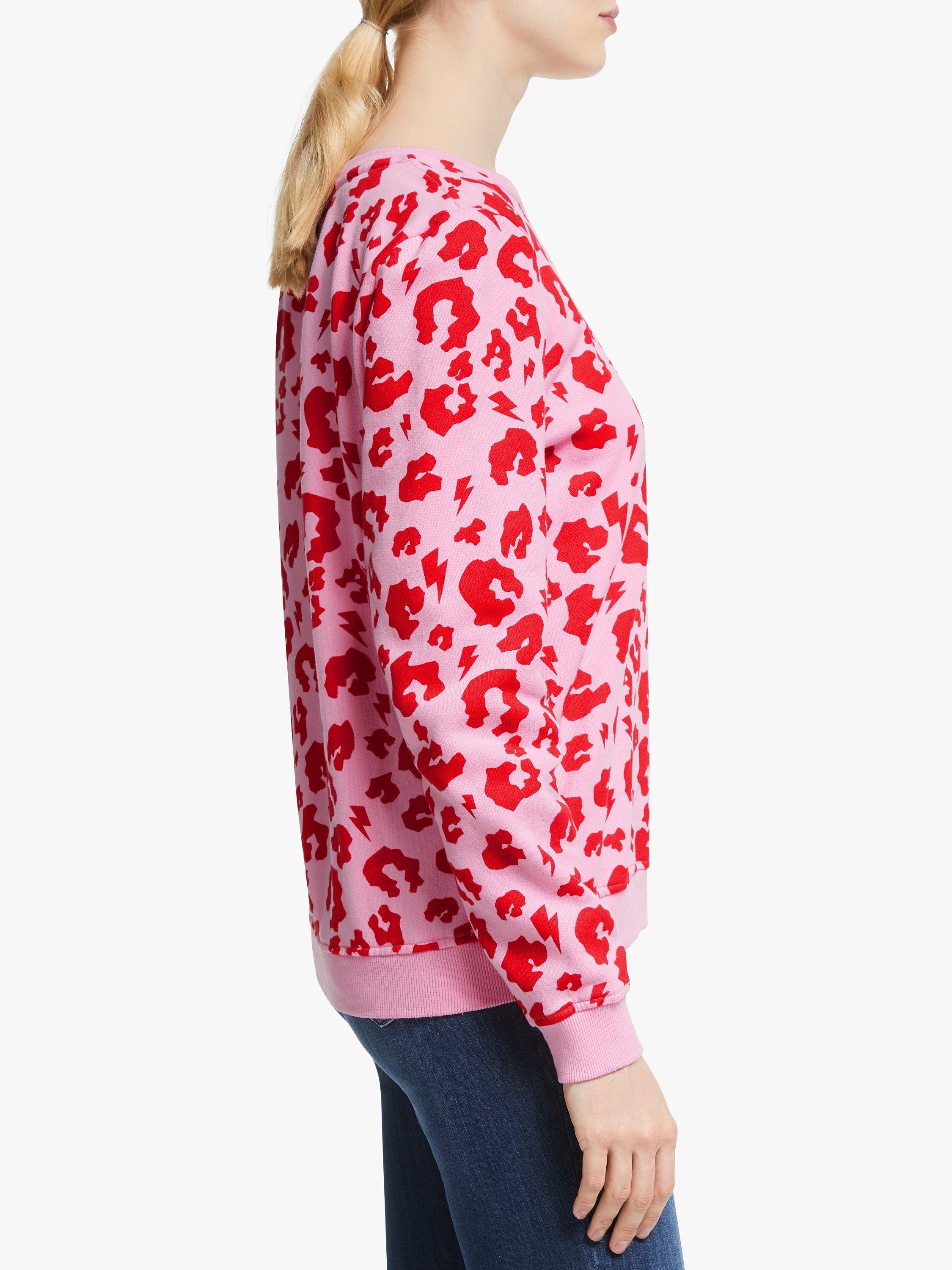 Scamp & Dude Unisex Crew Neck Leopard Print Sweatshirt, Pink/Red