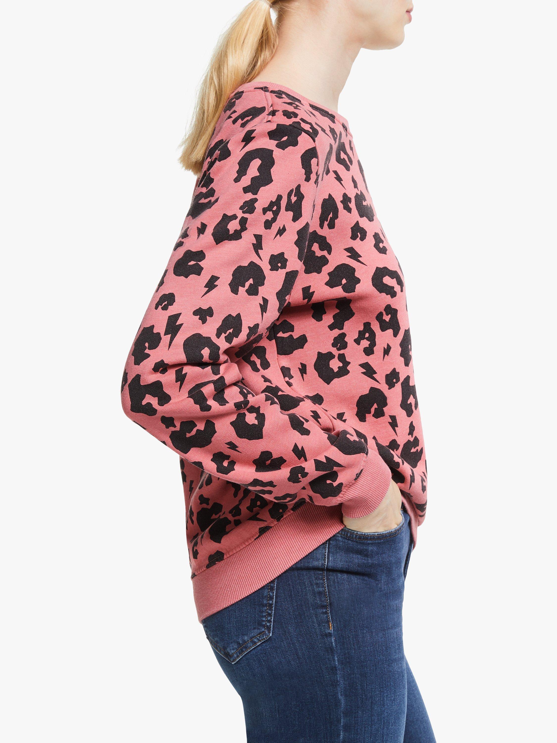 Scamp & Dude Unisex Crew Neck Leopard Print Sweatshirt, Pink/Black