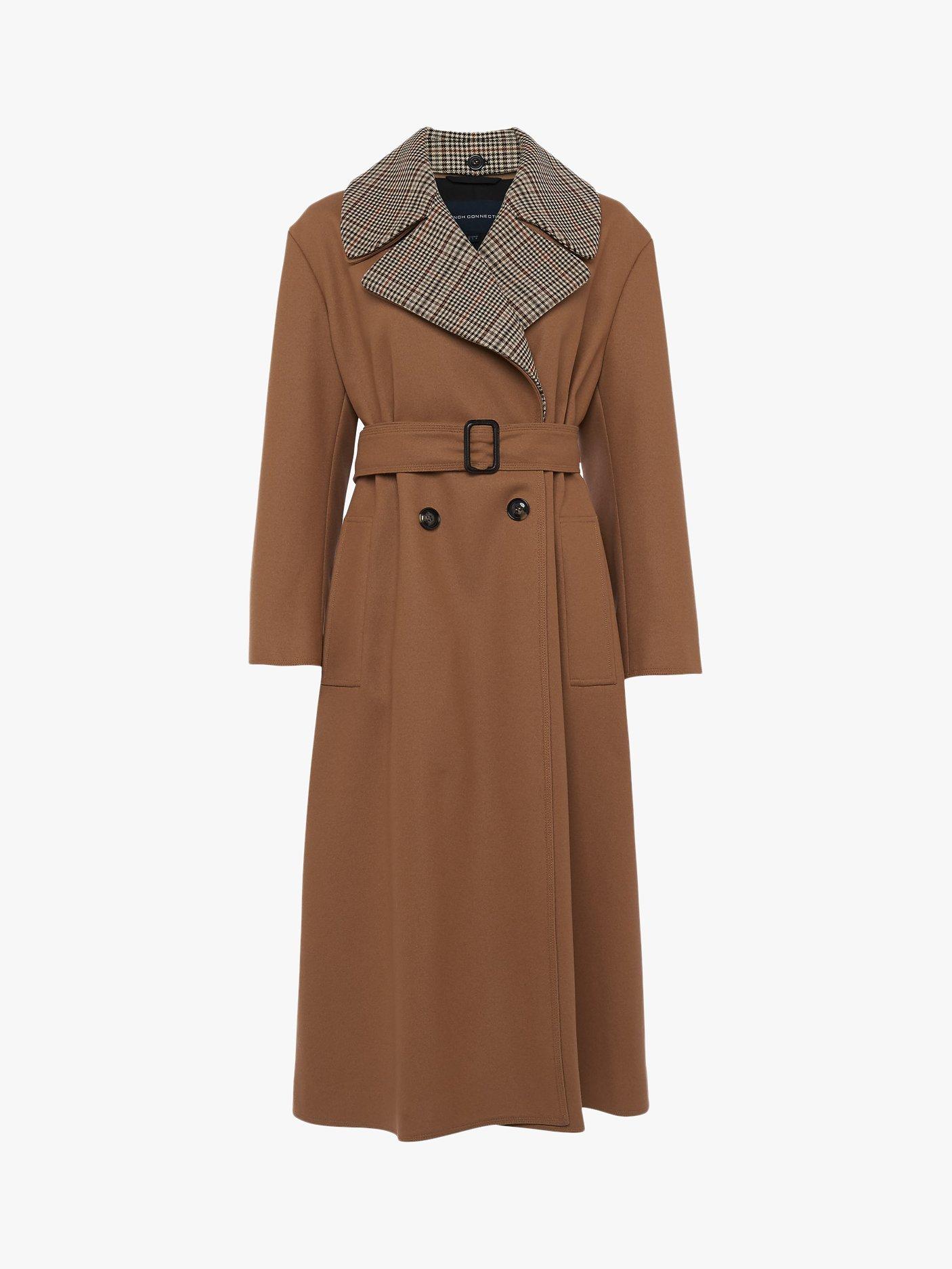 French Connection Carmelita Check Insert Coat, Camel