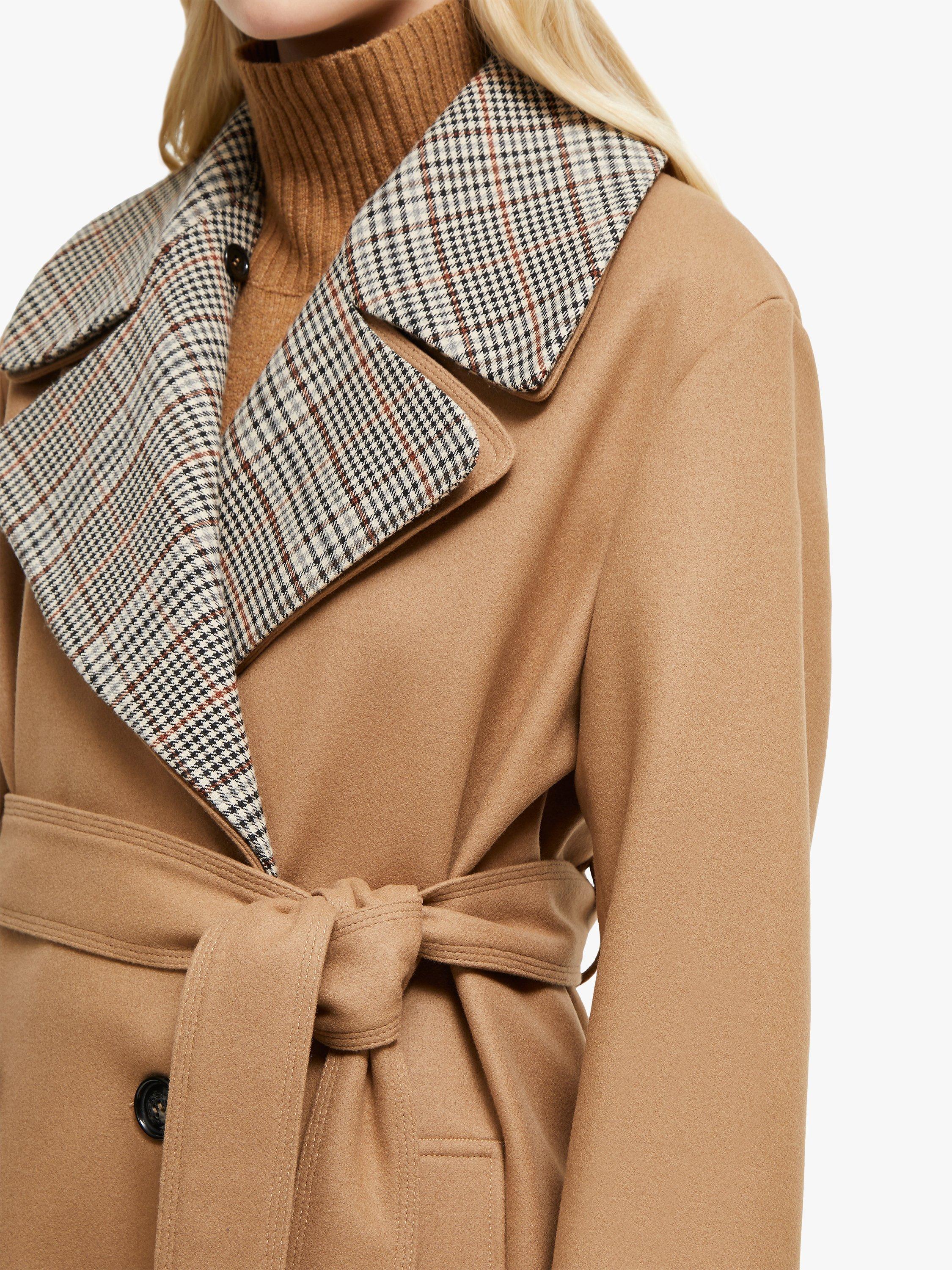 French Connection Carmelita Check Insert Coat, Camel