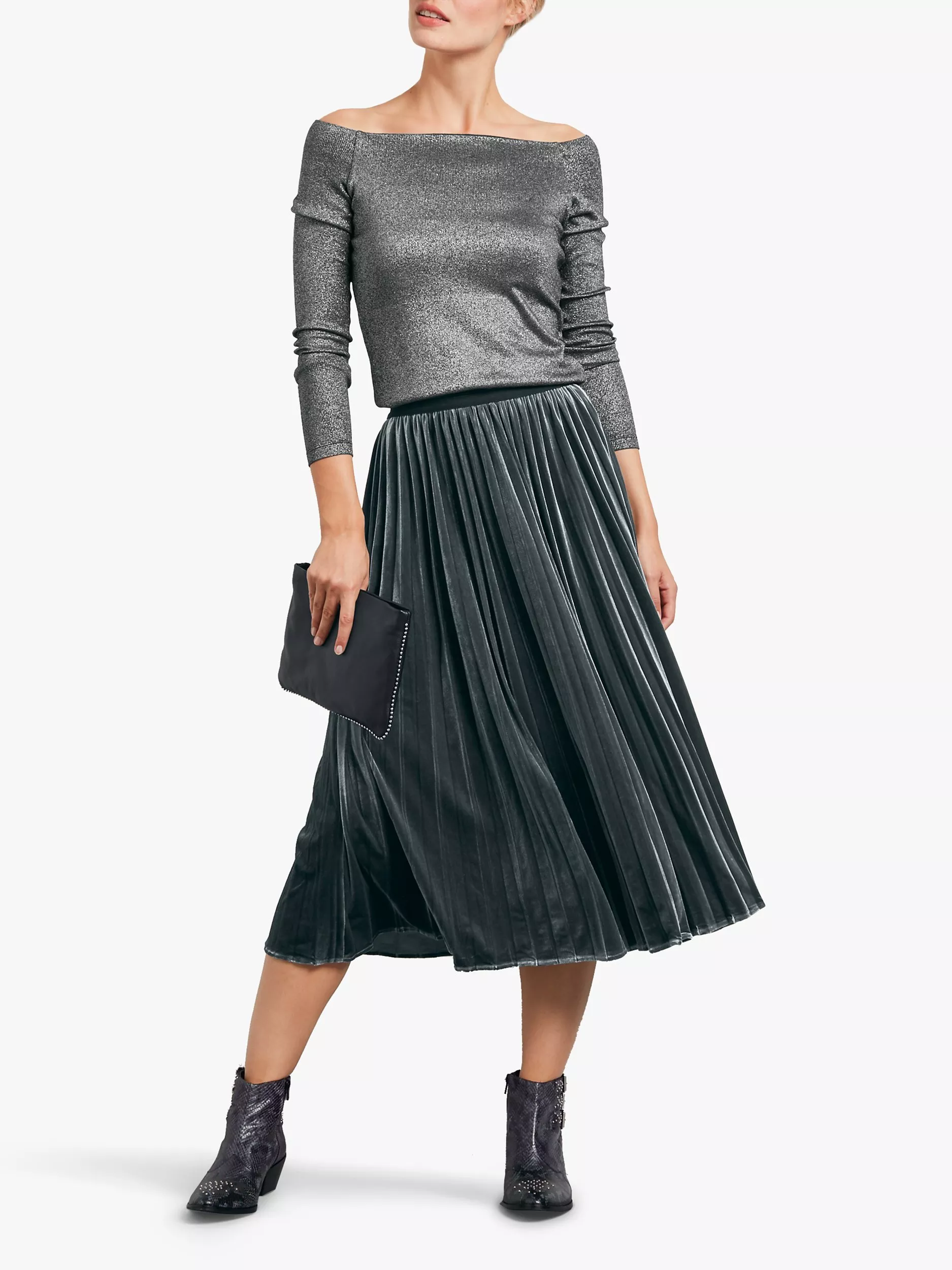 HUSH Emily Off Shoulder Metallic Top, Silver