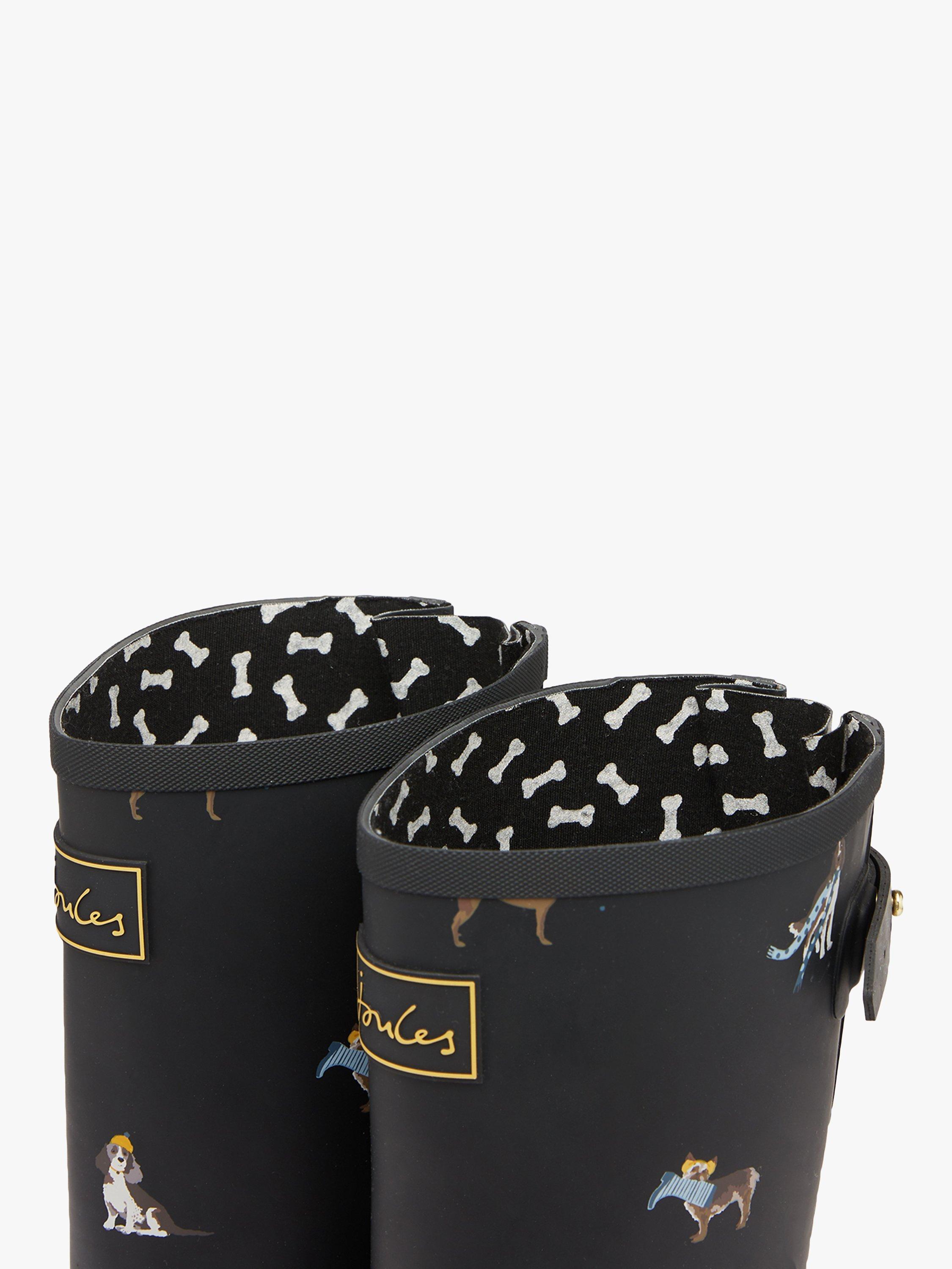 Joules Dog Print Wellington Boots, Black