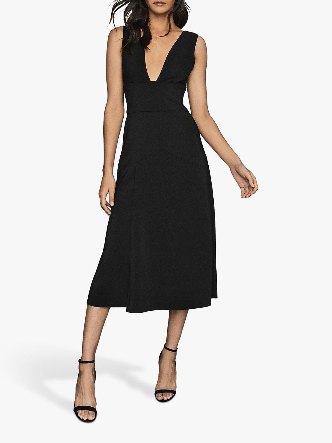 Reiss Adele Plunge Neck Midi Dress, Black