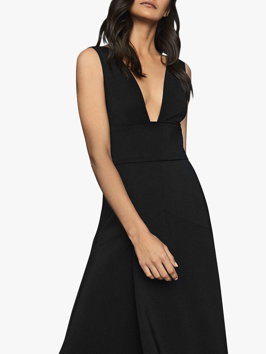 Reiss Adele Plunge Neck Midi Dress, Black