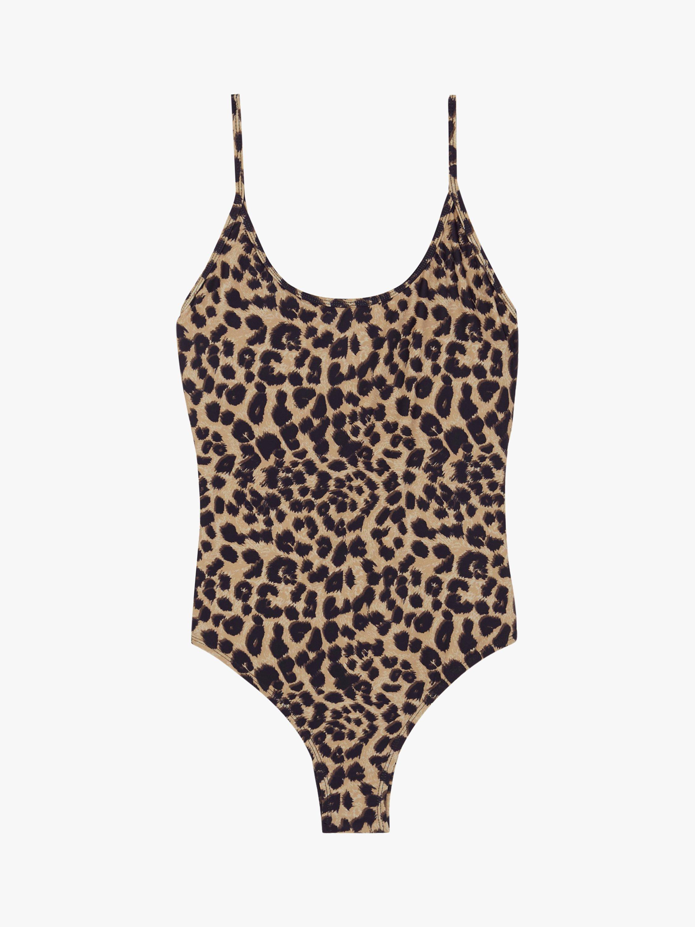 Warehouse Leopard Print Low Back Swimsuit, Brown