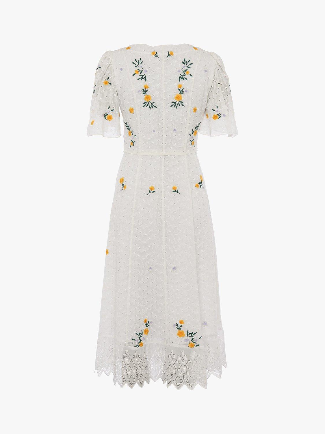 French Connection Eka Floral Embroidery Button Midi Dress, Summer White