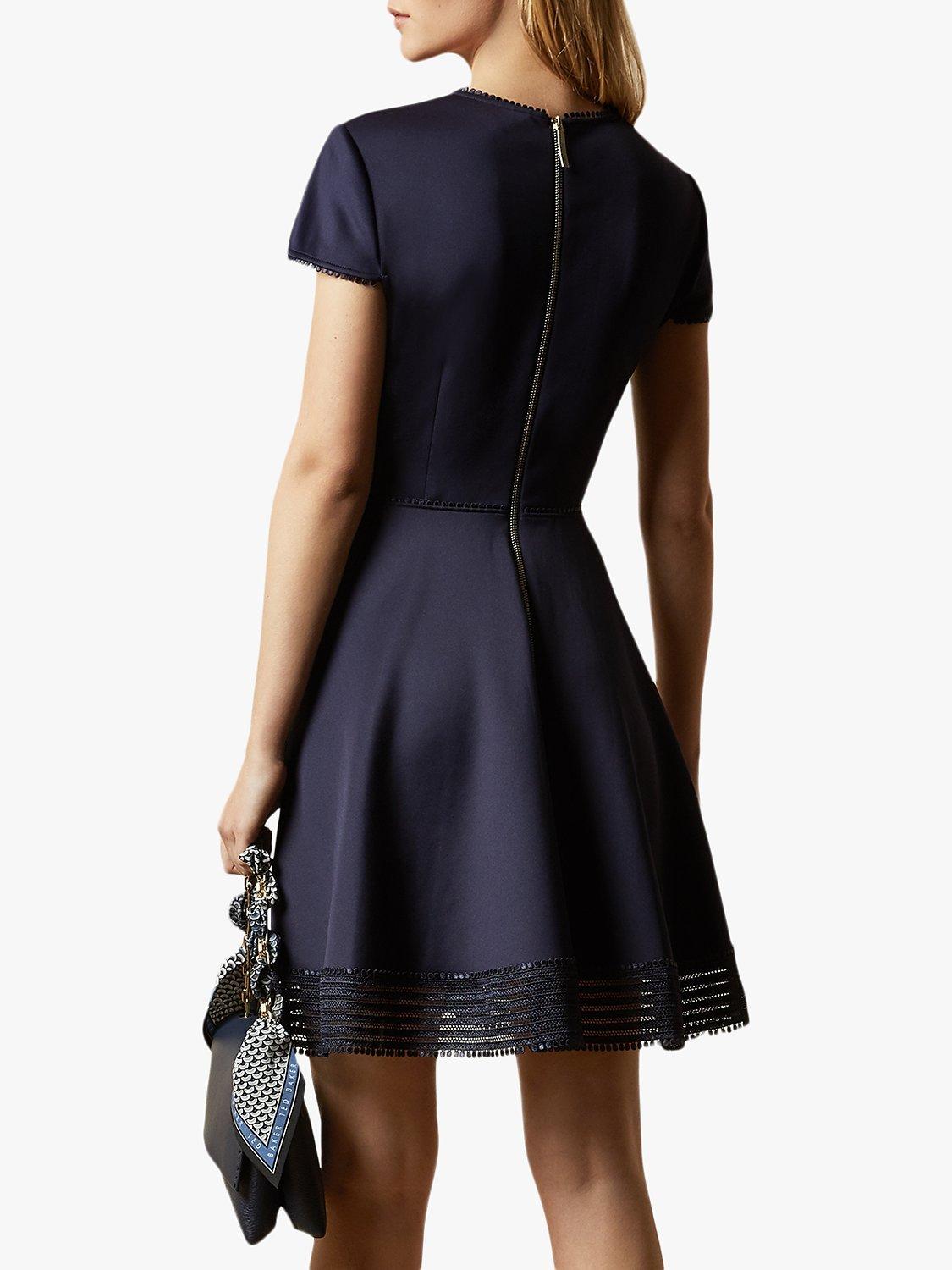Ted Baker Rohdia Mesh Detail Mini Skater Dress, Navy