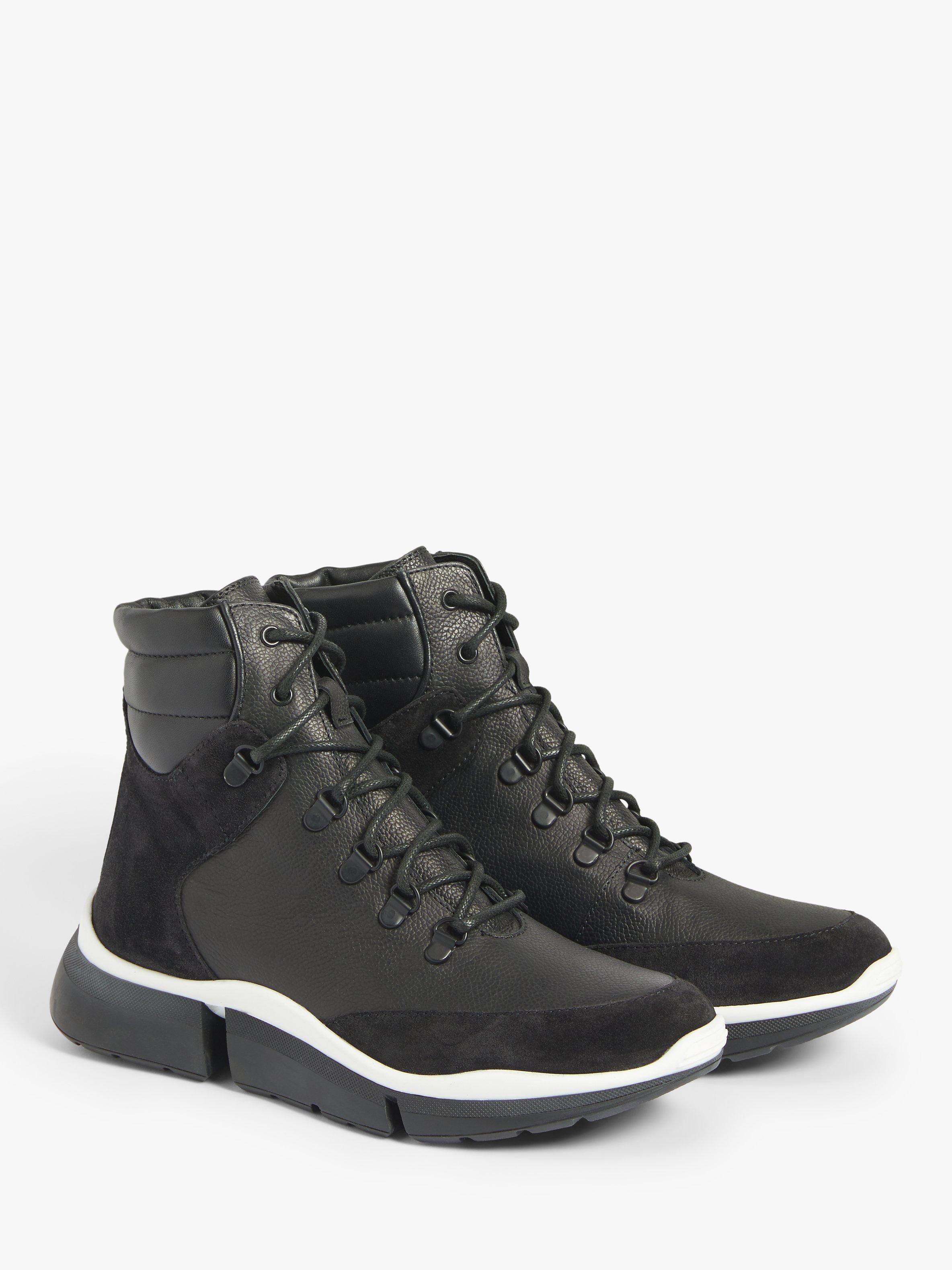 Kin Everest Leather Trainers, Black Tumble