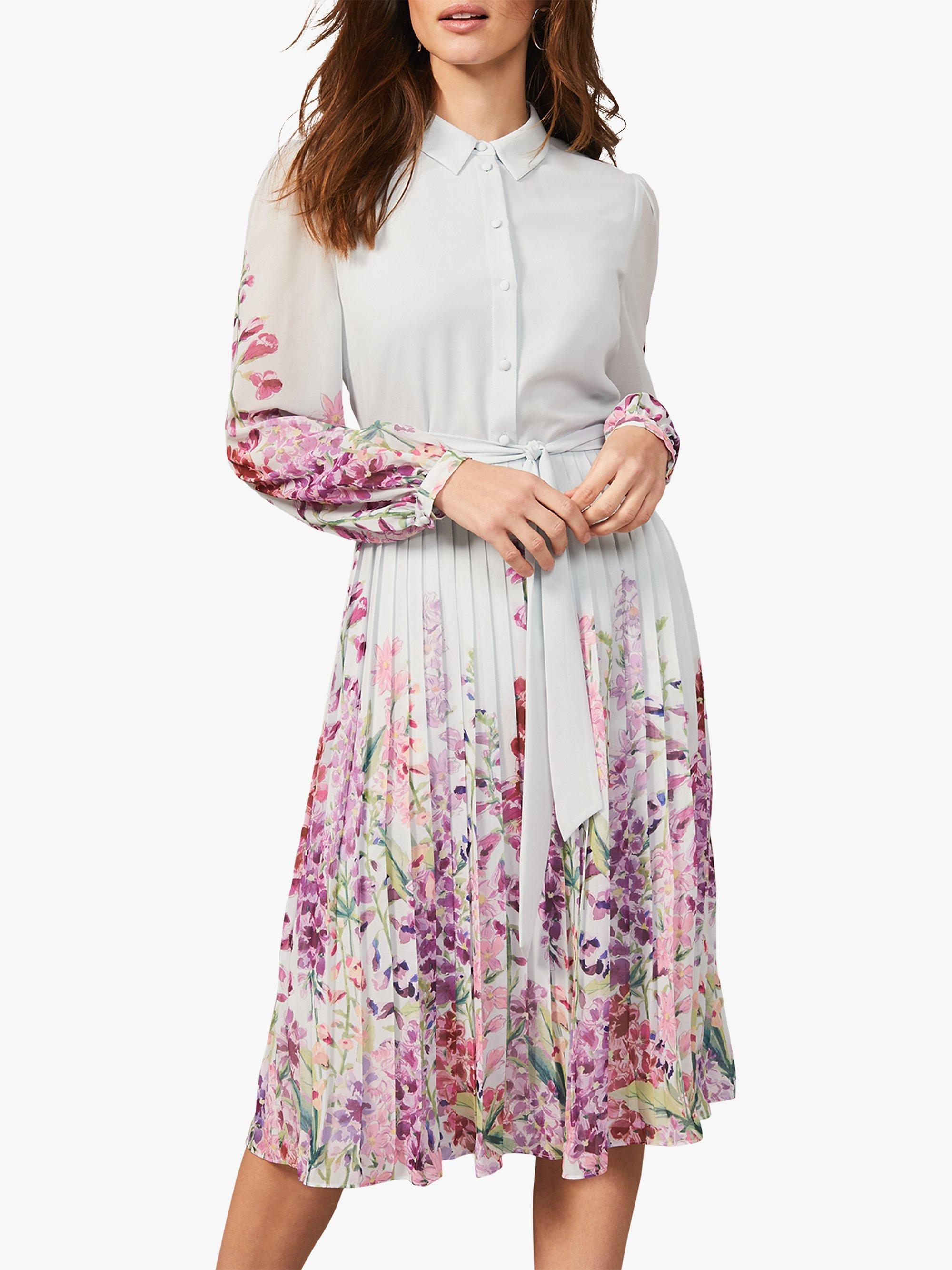 Phase Eight Rachie Floral Print Pleated Midi Dress, Seafoam/Multi