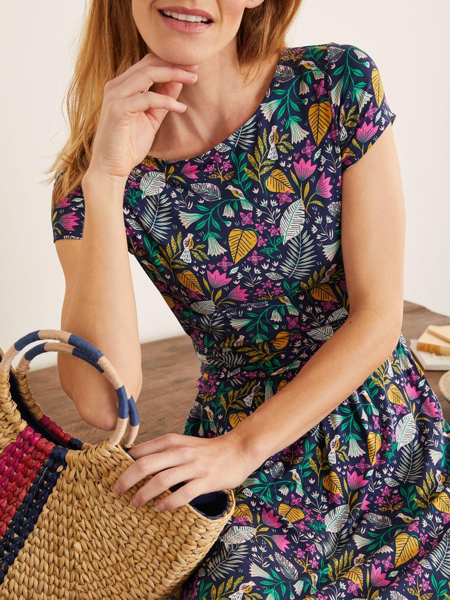 Boden Amelie Floral Print Jersey Dress, Navy/Paradise, 8
