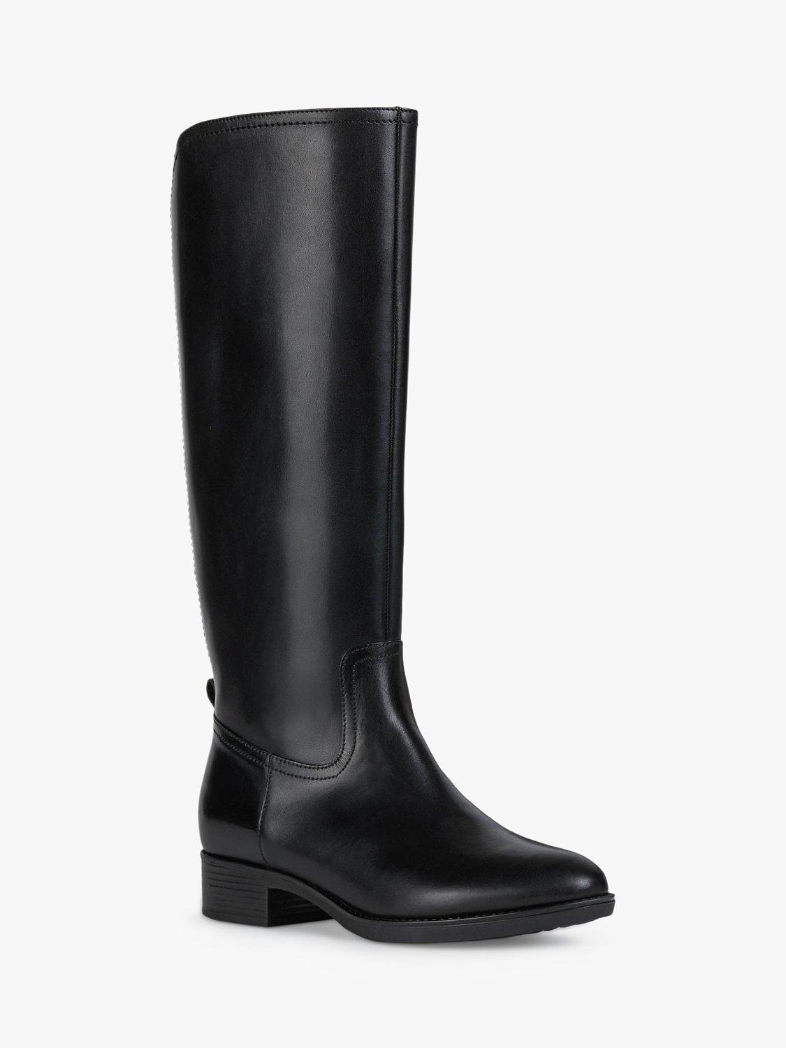 Geox Felicity D Leather Riding Style Knee Boots, Black