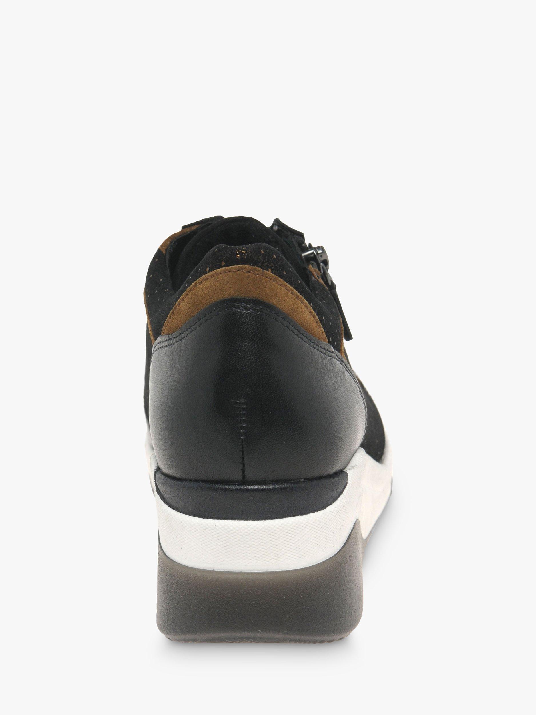 Gabor Jessica Wide Fit Leather Wedge Heeled Trainers, Black/Cognac