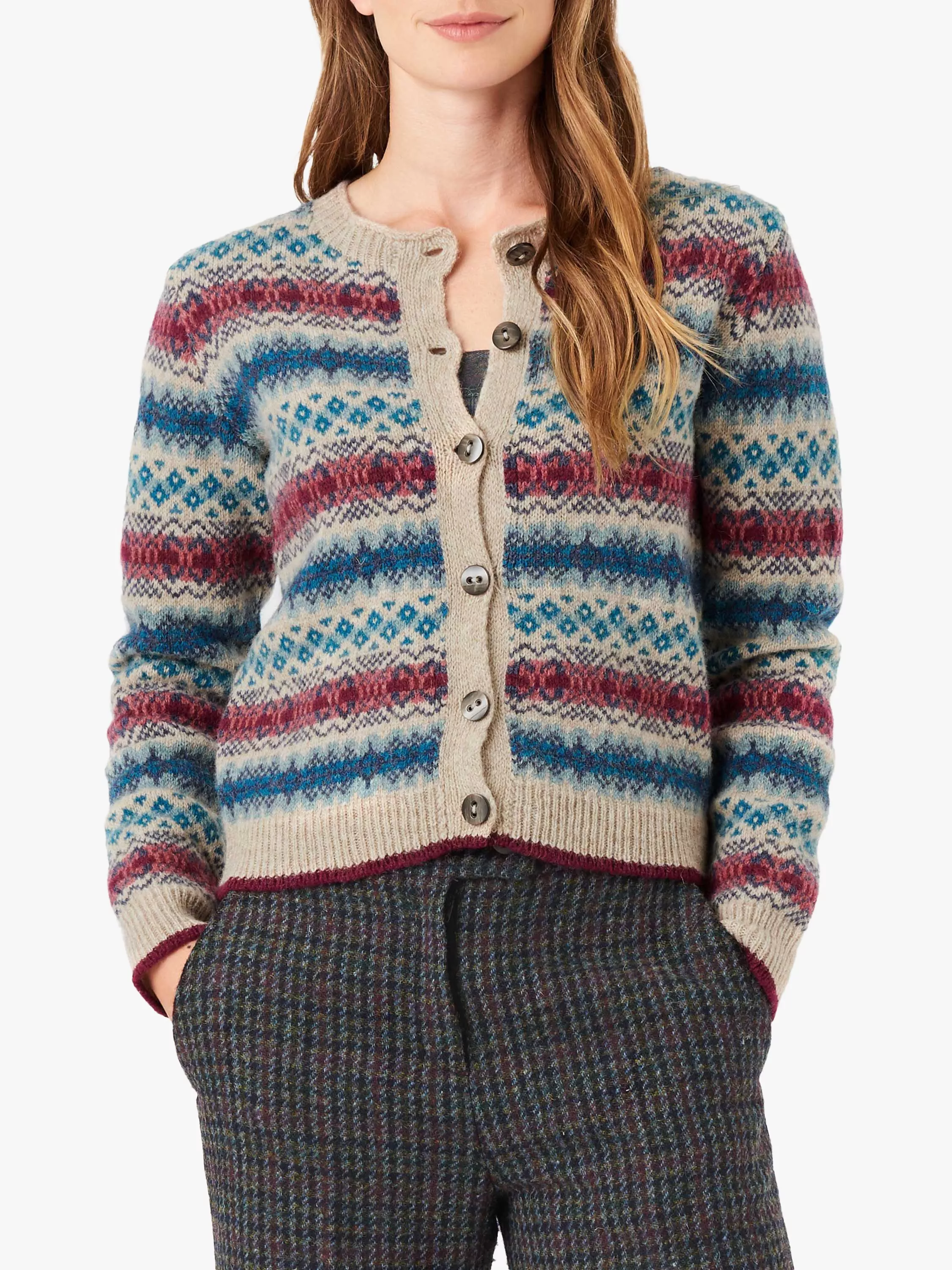 Brora Wool Fairisle Cardigan, Oatmeal