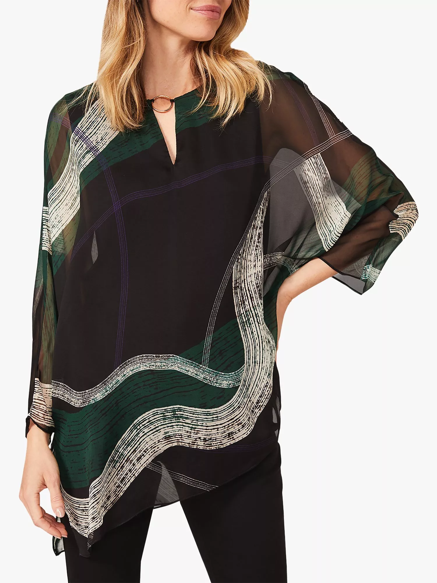 Phase Eight Alyssa Abstract Print Silk Blouse, Green/Black, M