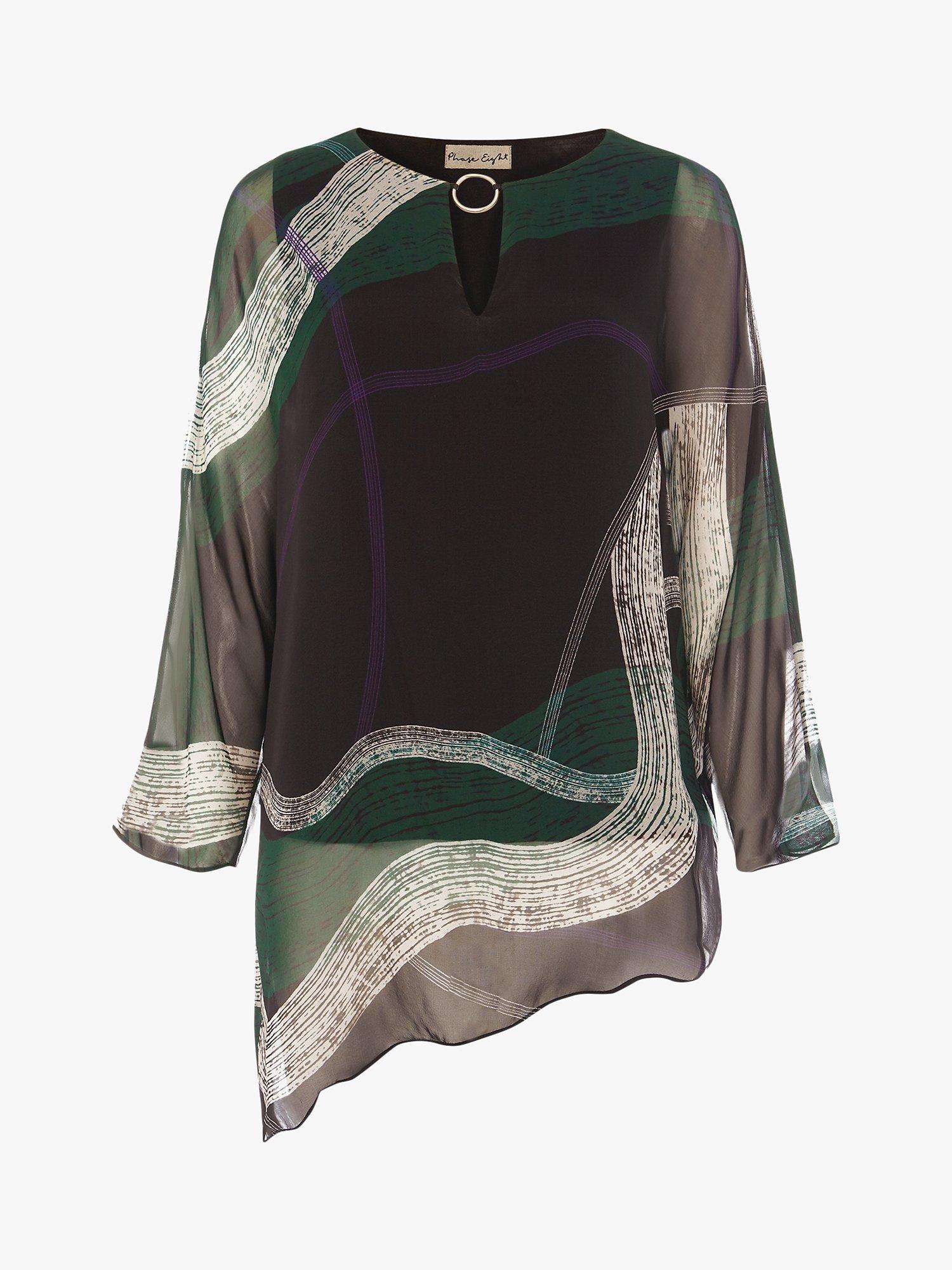 Phase Eight Alyssa Abstract Print Silk Blouse, Green/Black, M