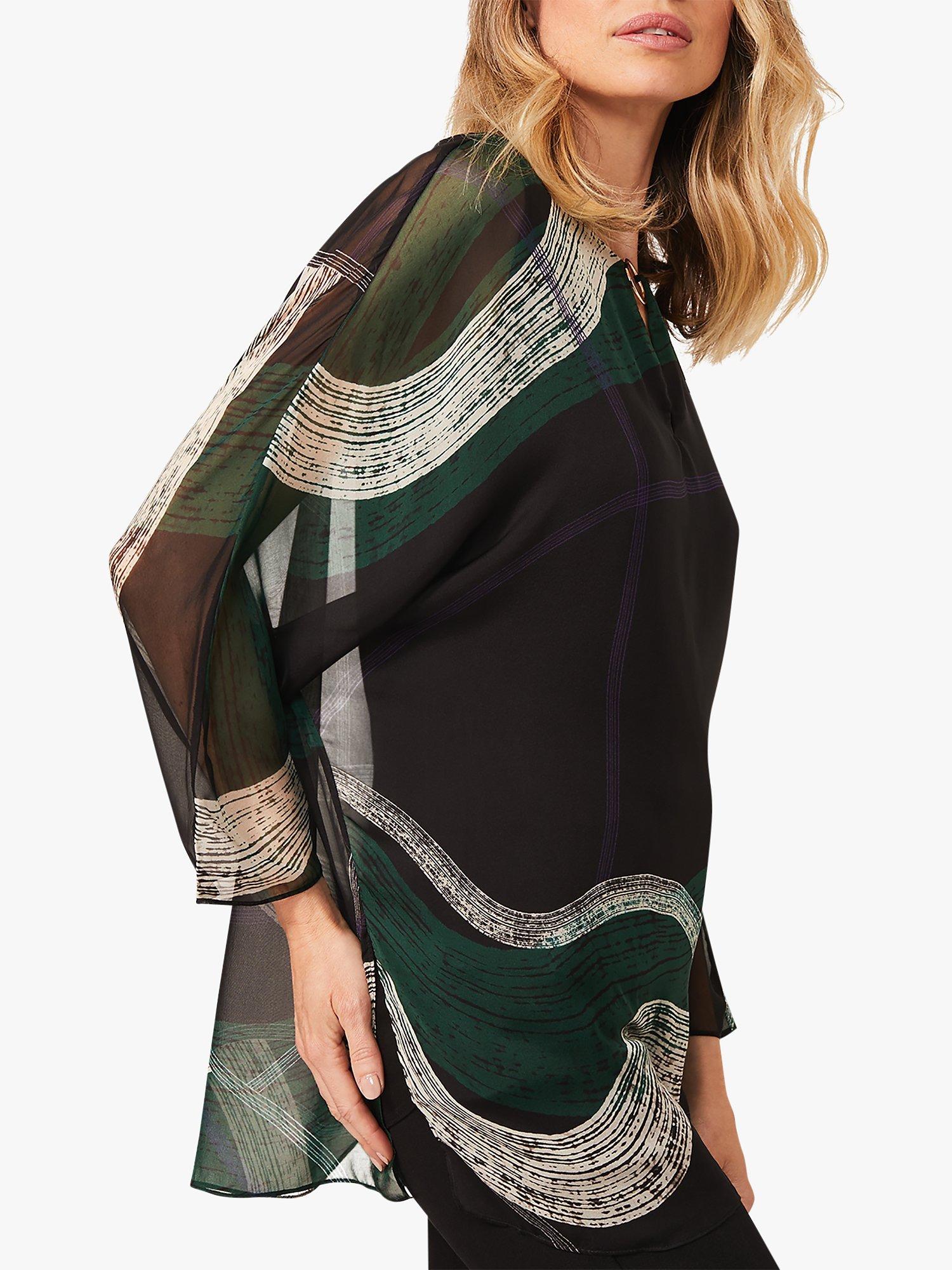 Phase Eight Alyssa Abstract Print Silk Blouse, Green/Black, M