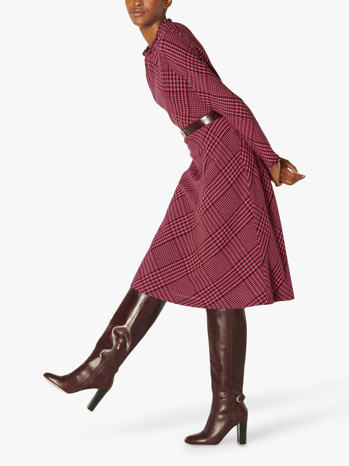 L.K.Bennett Katie Wool Blend Check Midi Dress, Pink/Burgundy