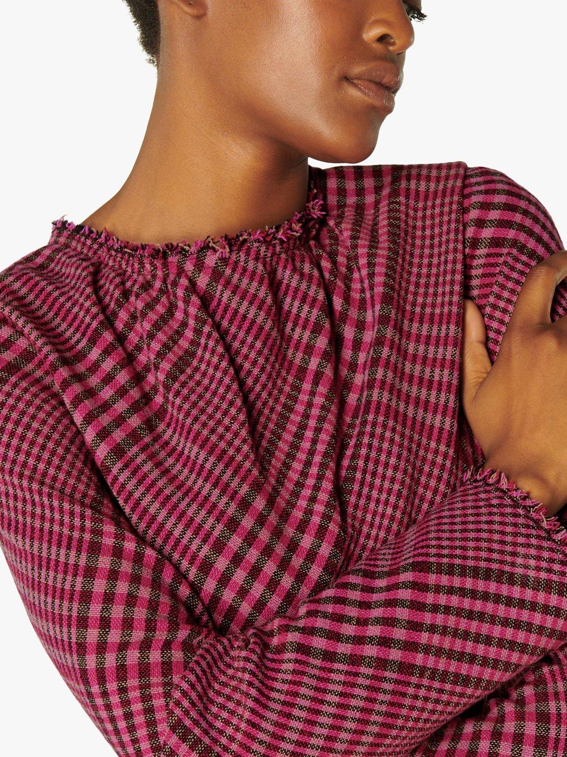 L.K.Bennett Katie Wool Blend Check Midi Dress, Pink/Burgundy