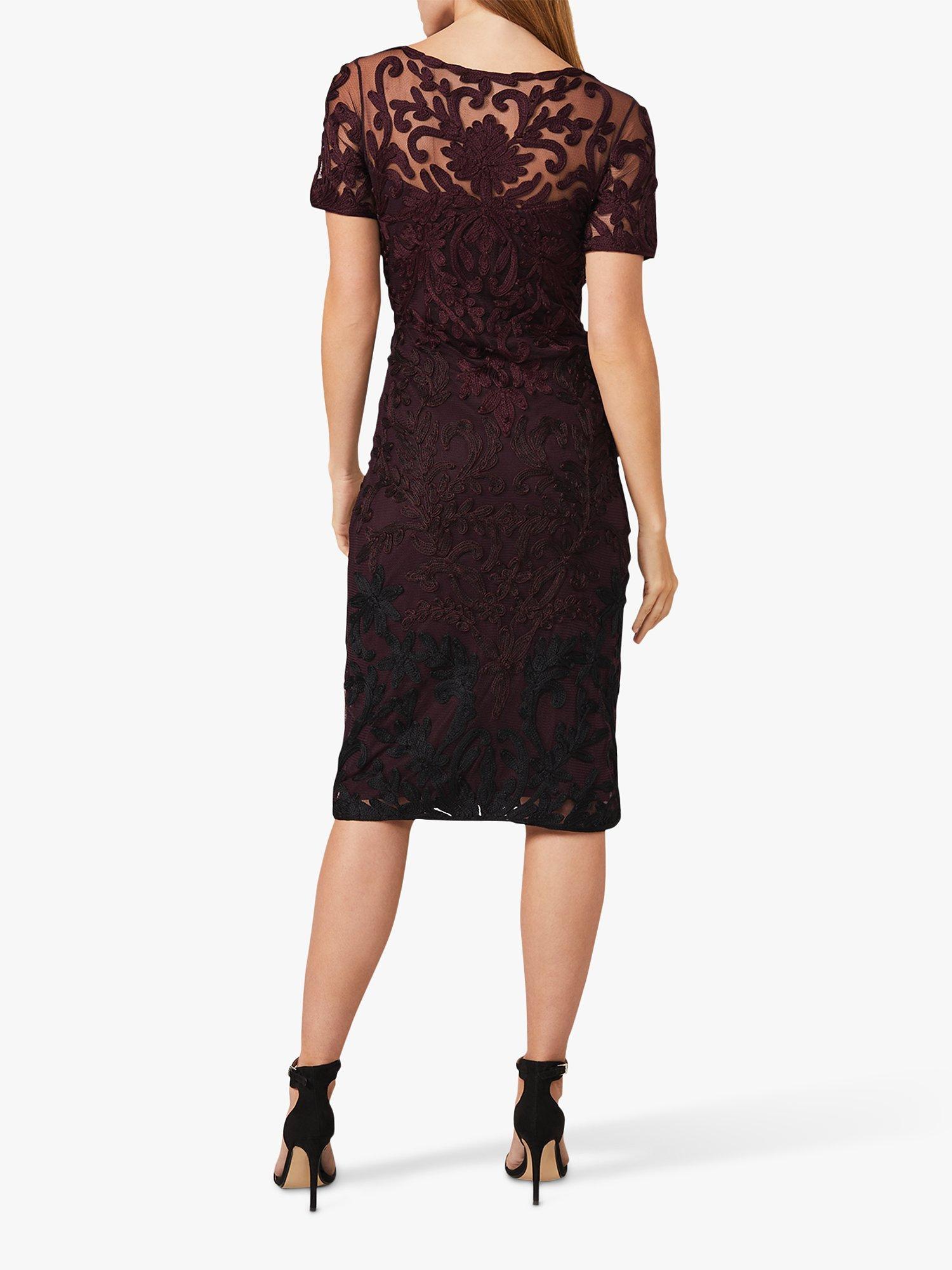 Phase Eight Kadie Tapework Lace Knee Length Dress, Wine