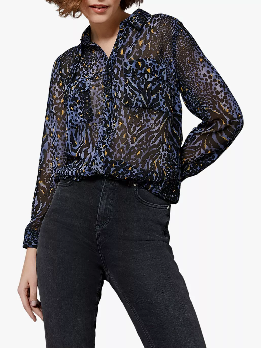 Mint Velvet Faye Animal Print Shirt, Blue/Multi