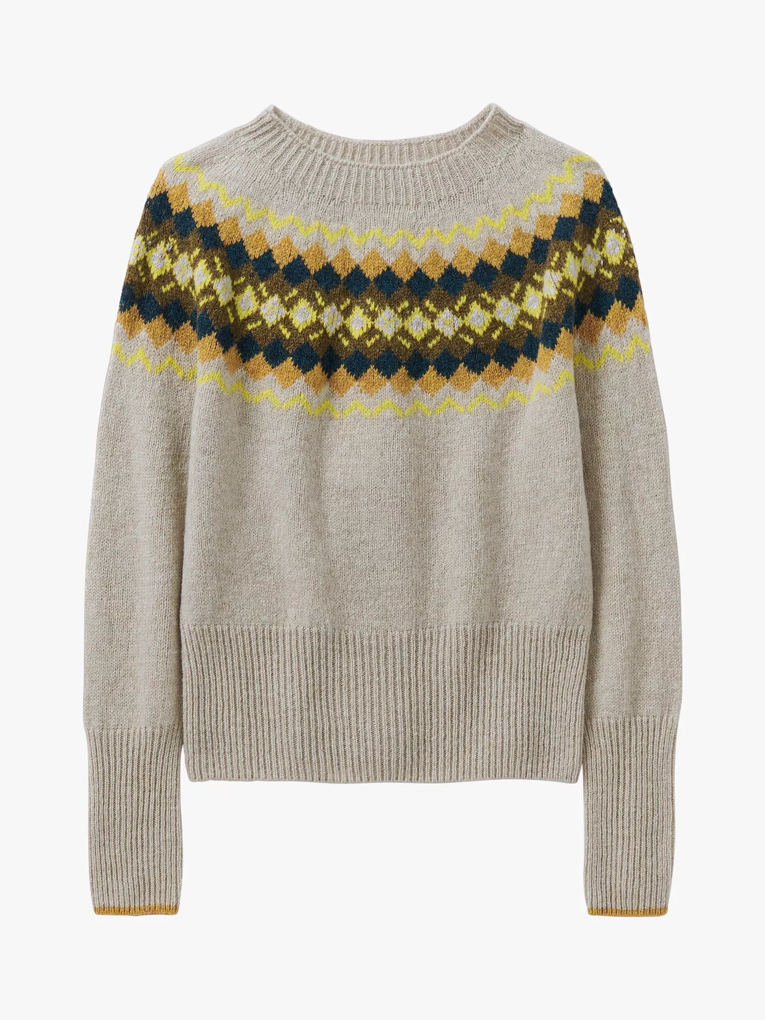 Toast Fair Isle Yoke Print Wool Jumper, Putty