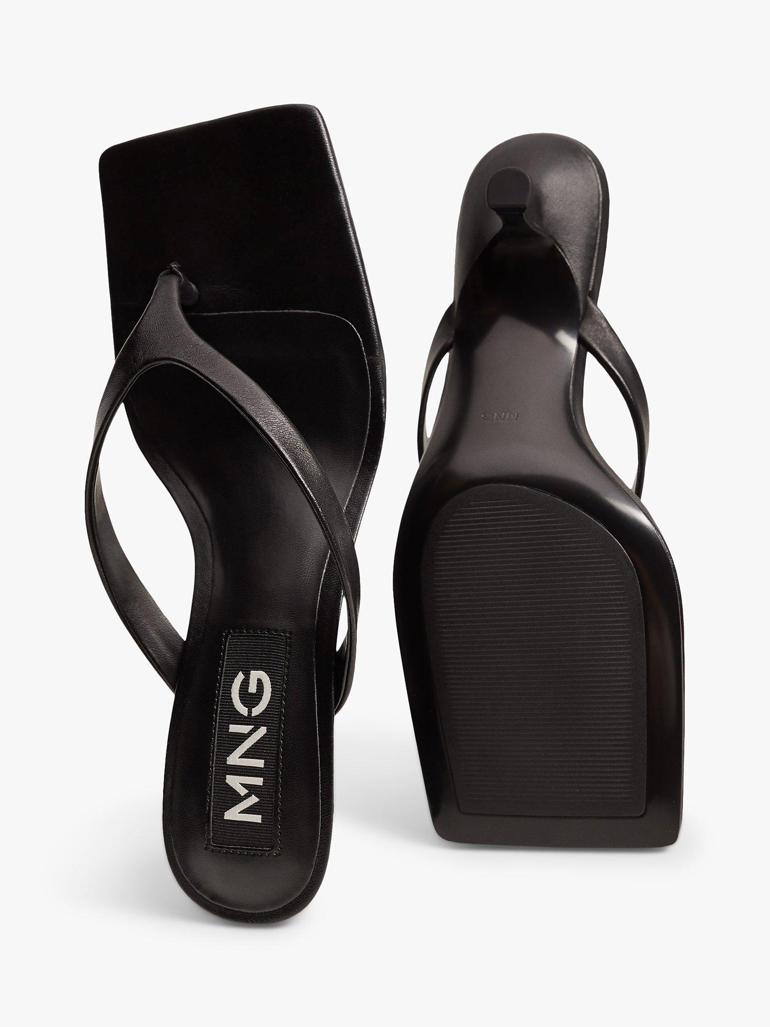 Mango Heeled Leather Slip On Sandals, Black