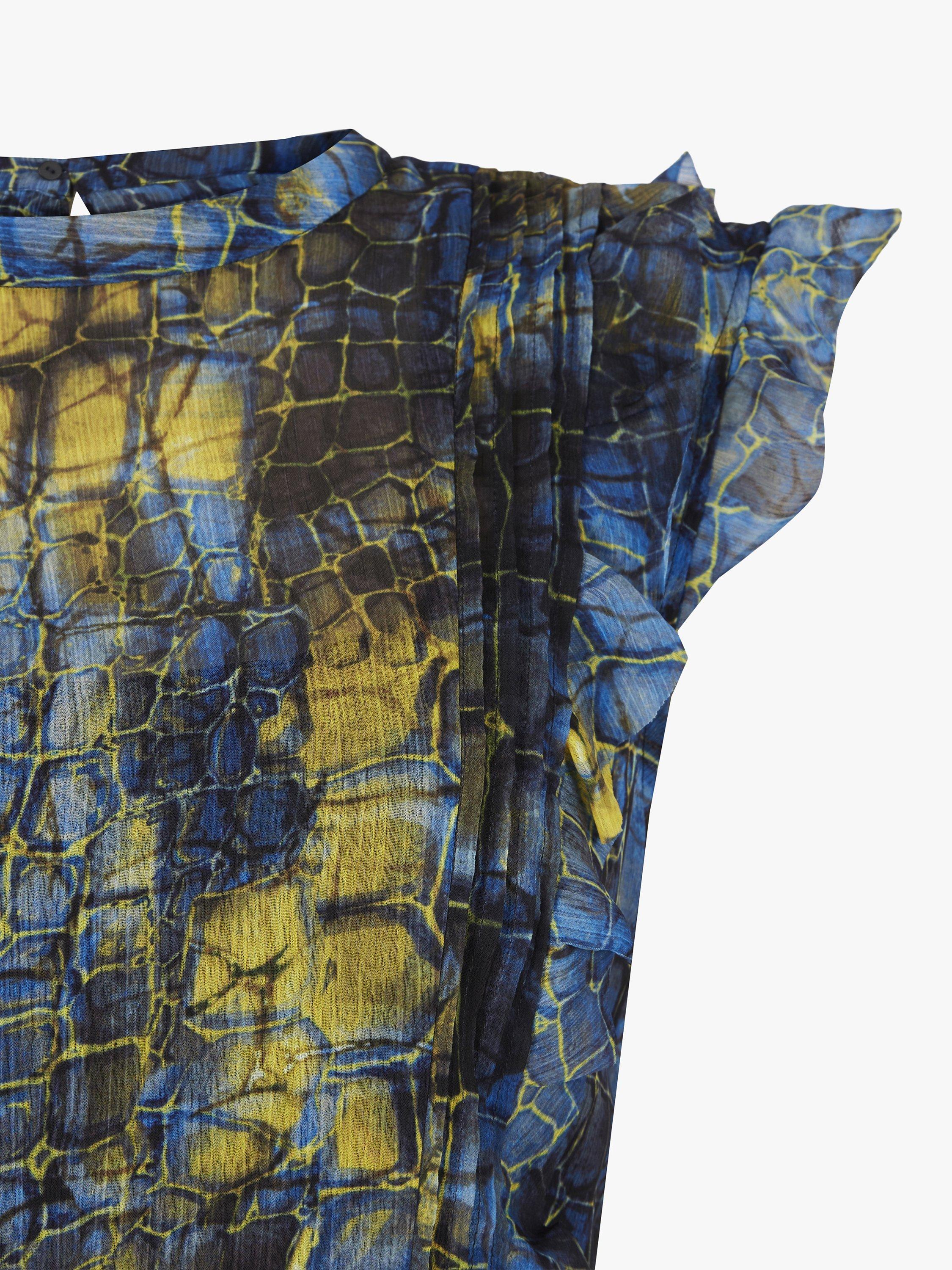 AllSaints Hali Mirus Abstract Snake Print Ruffle Dress, Deep Blue, 12