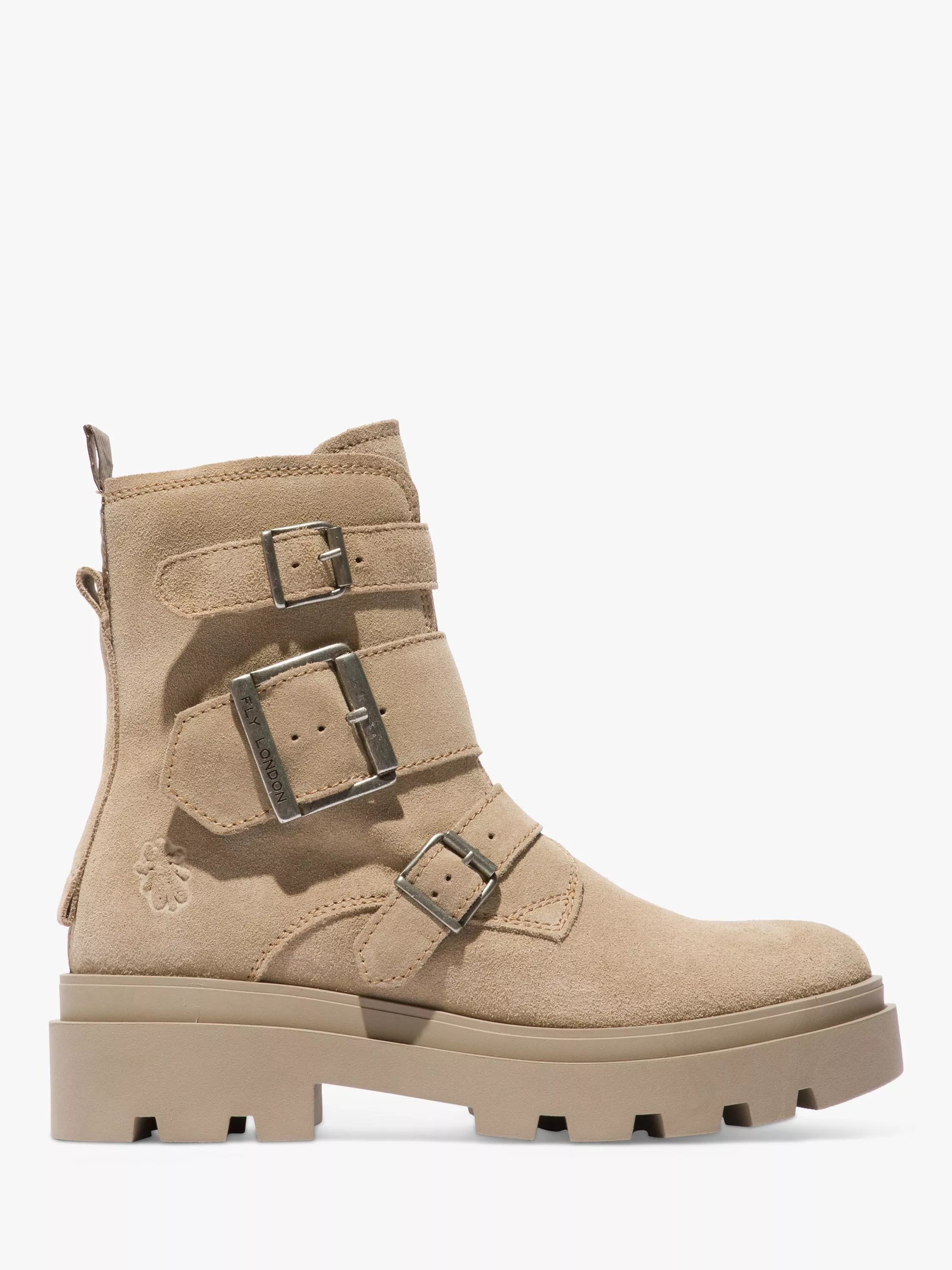 Fly London Jeda Suede Buckle Biker Boots, Creme