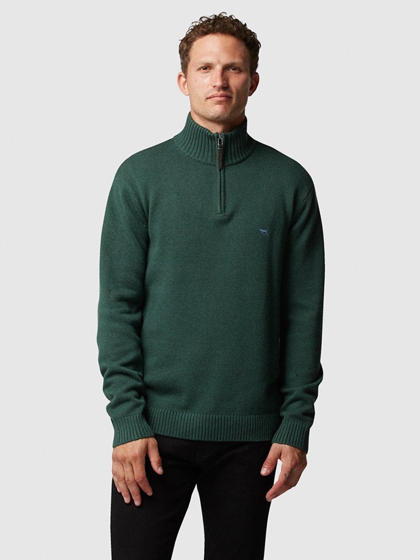 Rodd & Gunn Merrick Bay Cotton Quarter Zip Neck Jumper, Forest