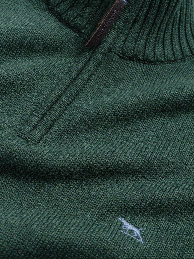 Rodd & Gunn Merrick Bay Cotton Quarter Zip Neck Jumper, Forest