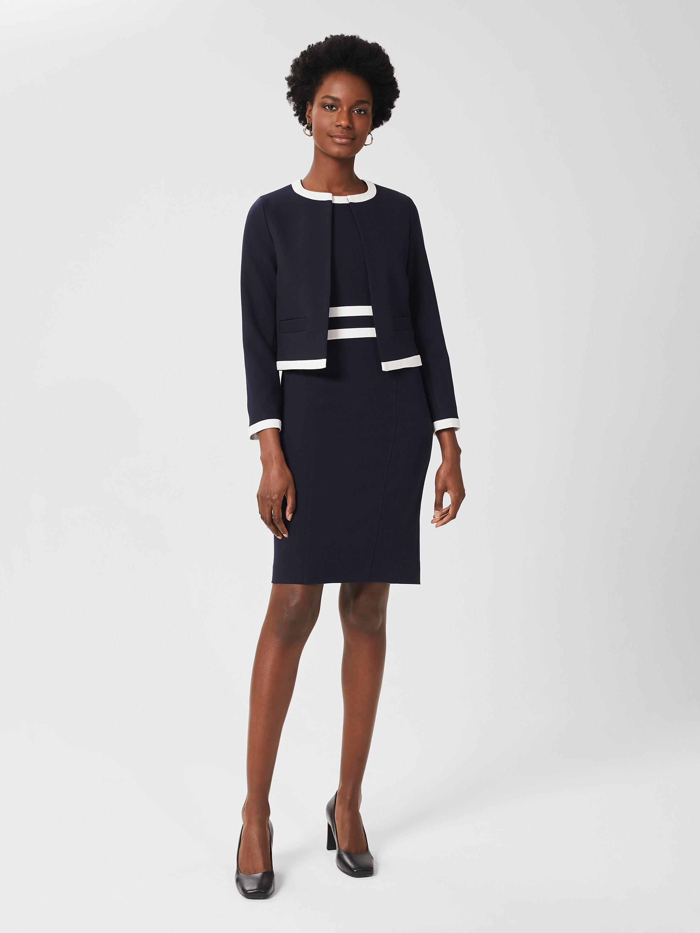 Hobbs Candice Round Neck Blazer, Navy/Ivory