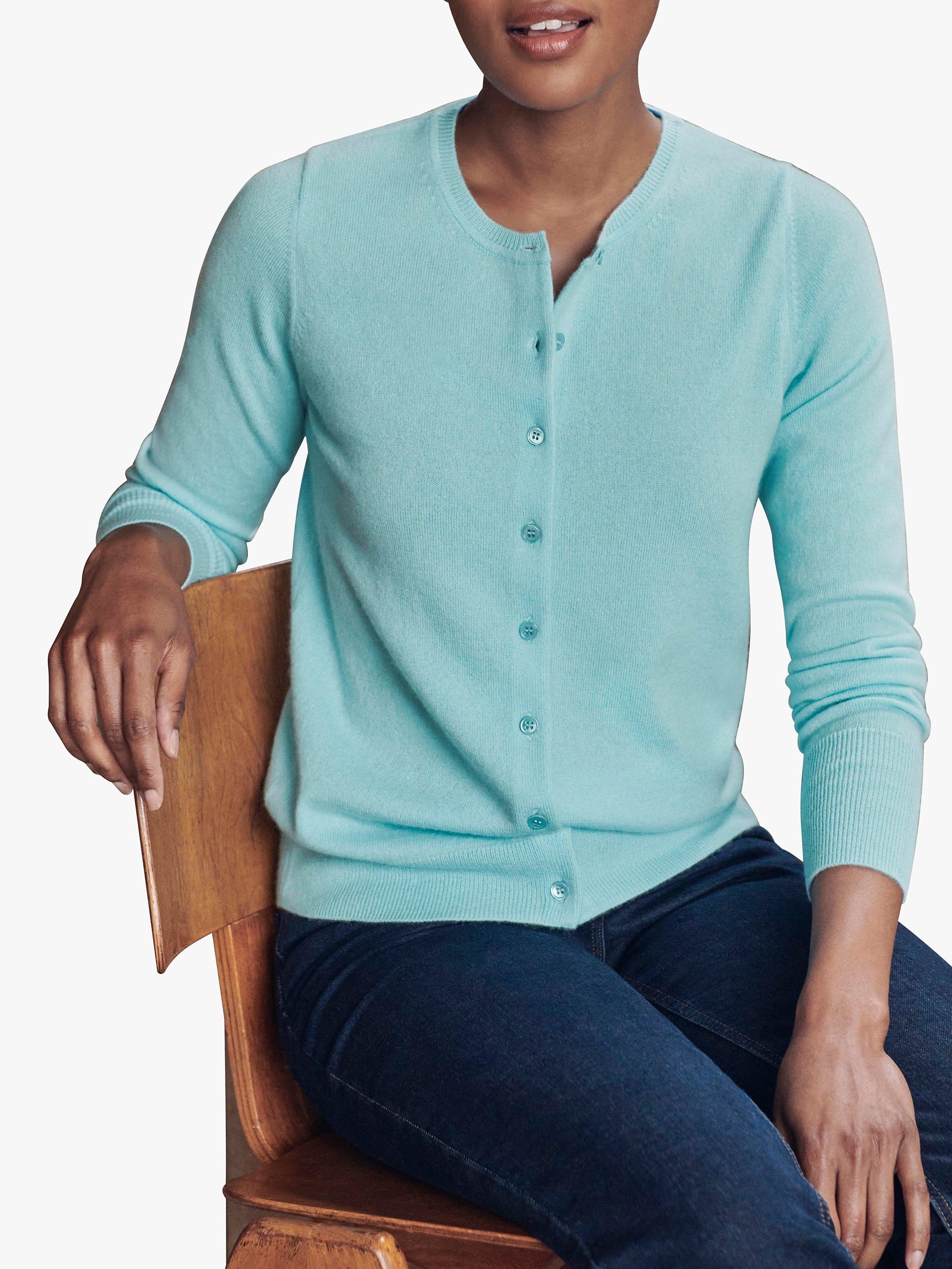 Pure Collection Cashmere Crew Neck Cardigan, Spring Blue
