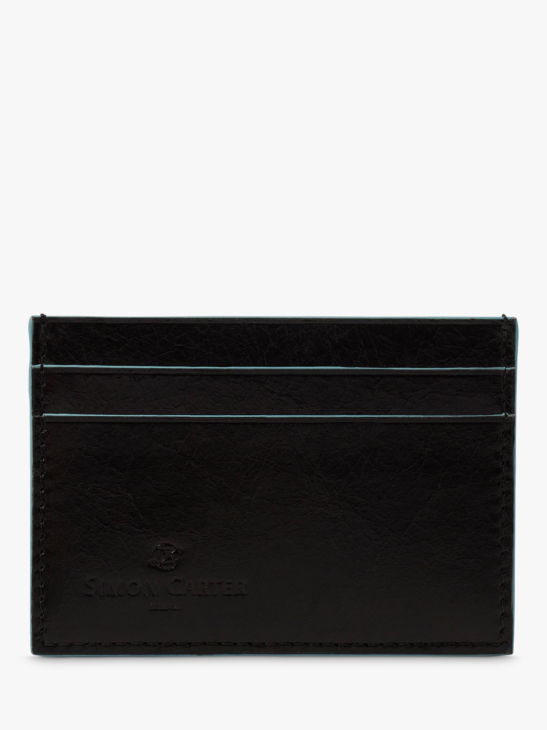 Simon Carter Contrast Edge Leather Card Holder, Black/Blue