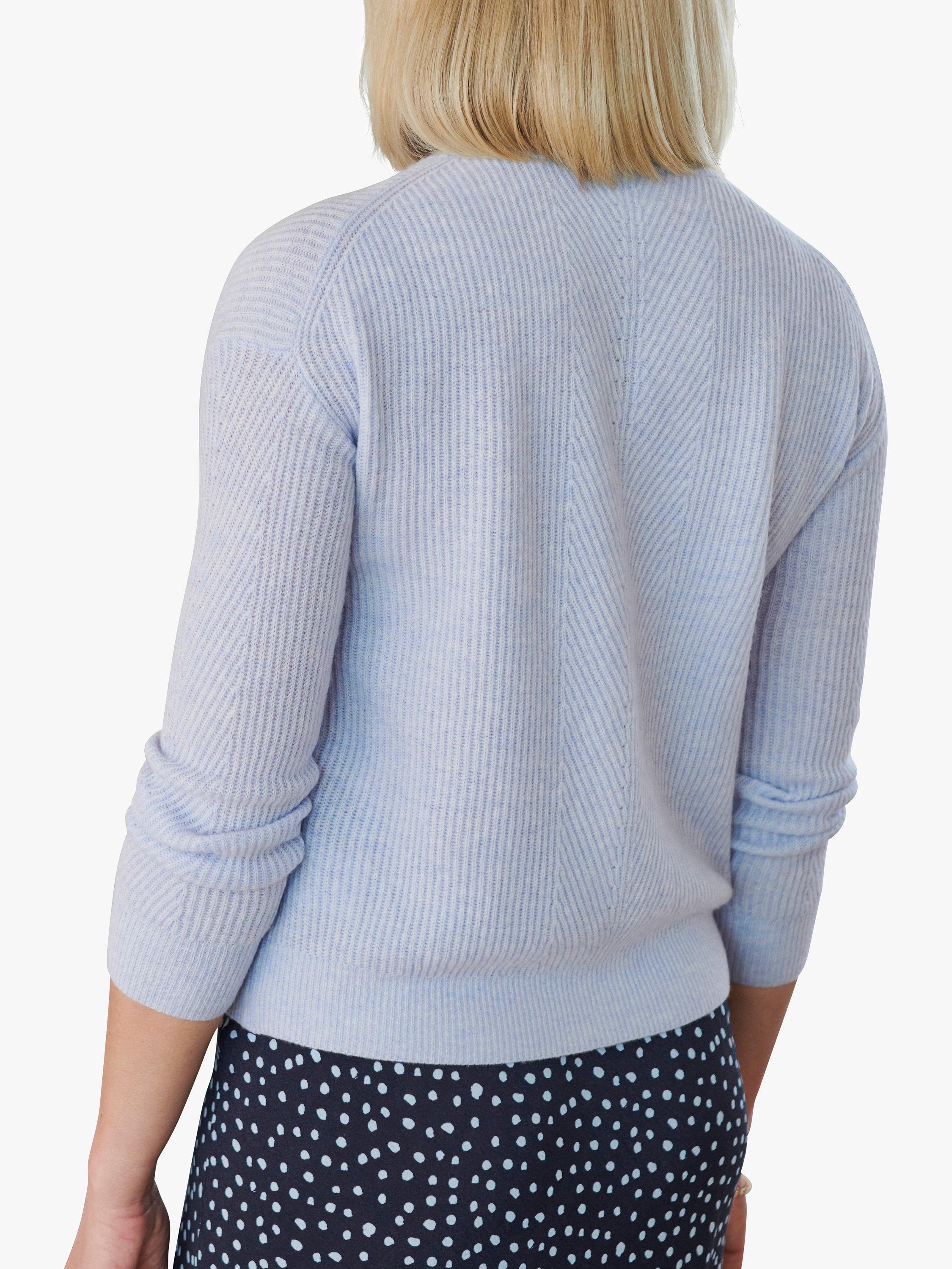 Pure Collection Wool Ribbed Cardigan, Cloud Blue
