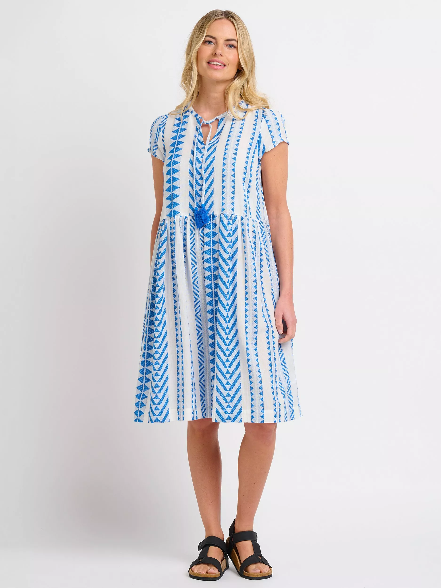 Brakeburn Geometric Jacquard Jaya Dress, Blue