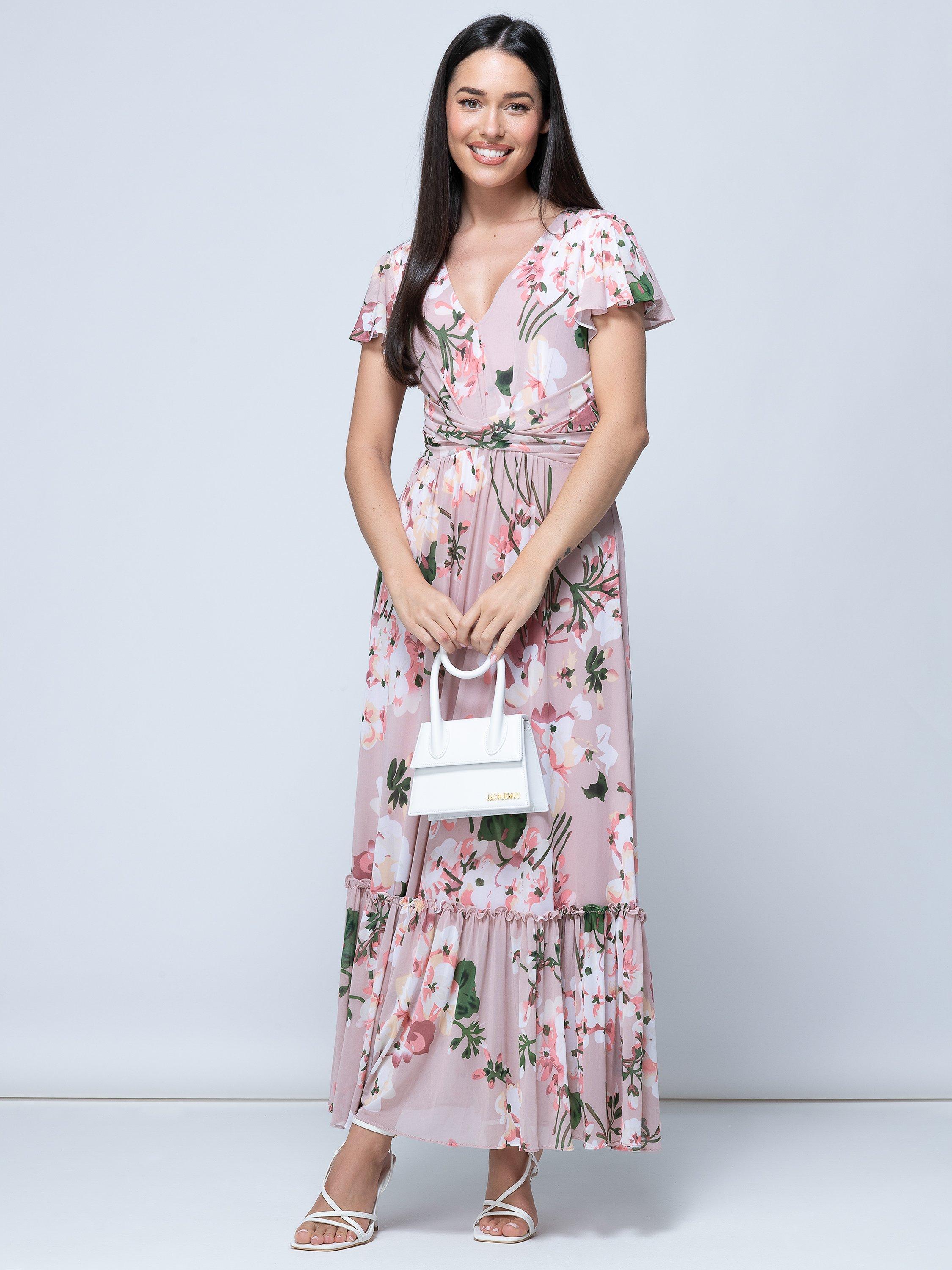 Jolie Moi Kailee Floral Print Midi Dress, Dusty Pink