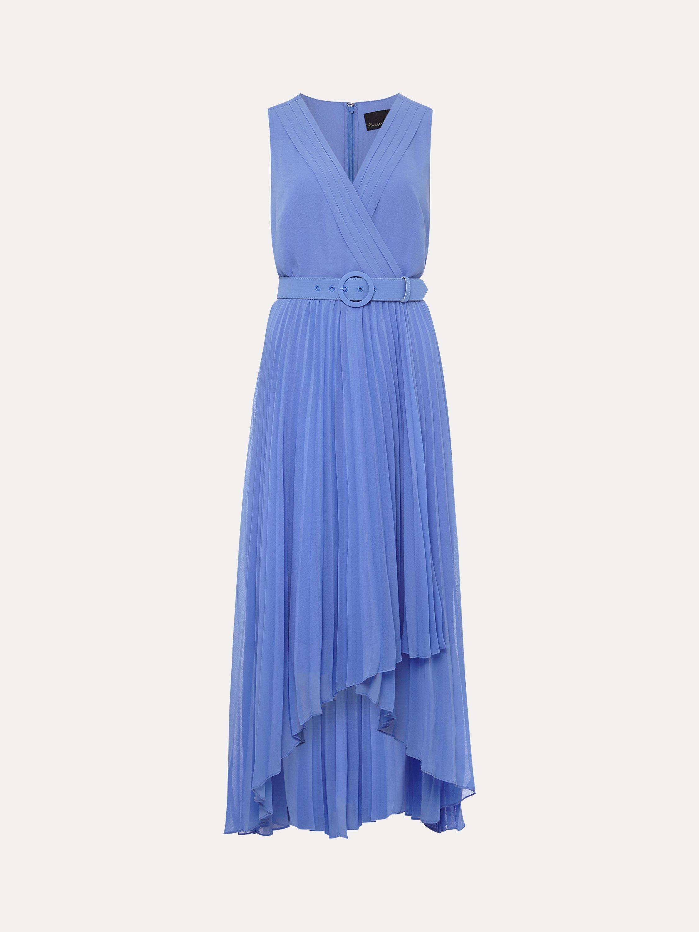 Phase Eight Pleated Brianna Dress, Cornflower