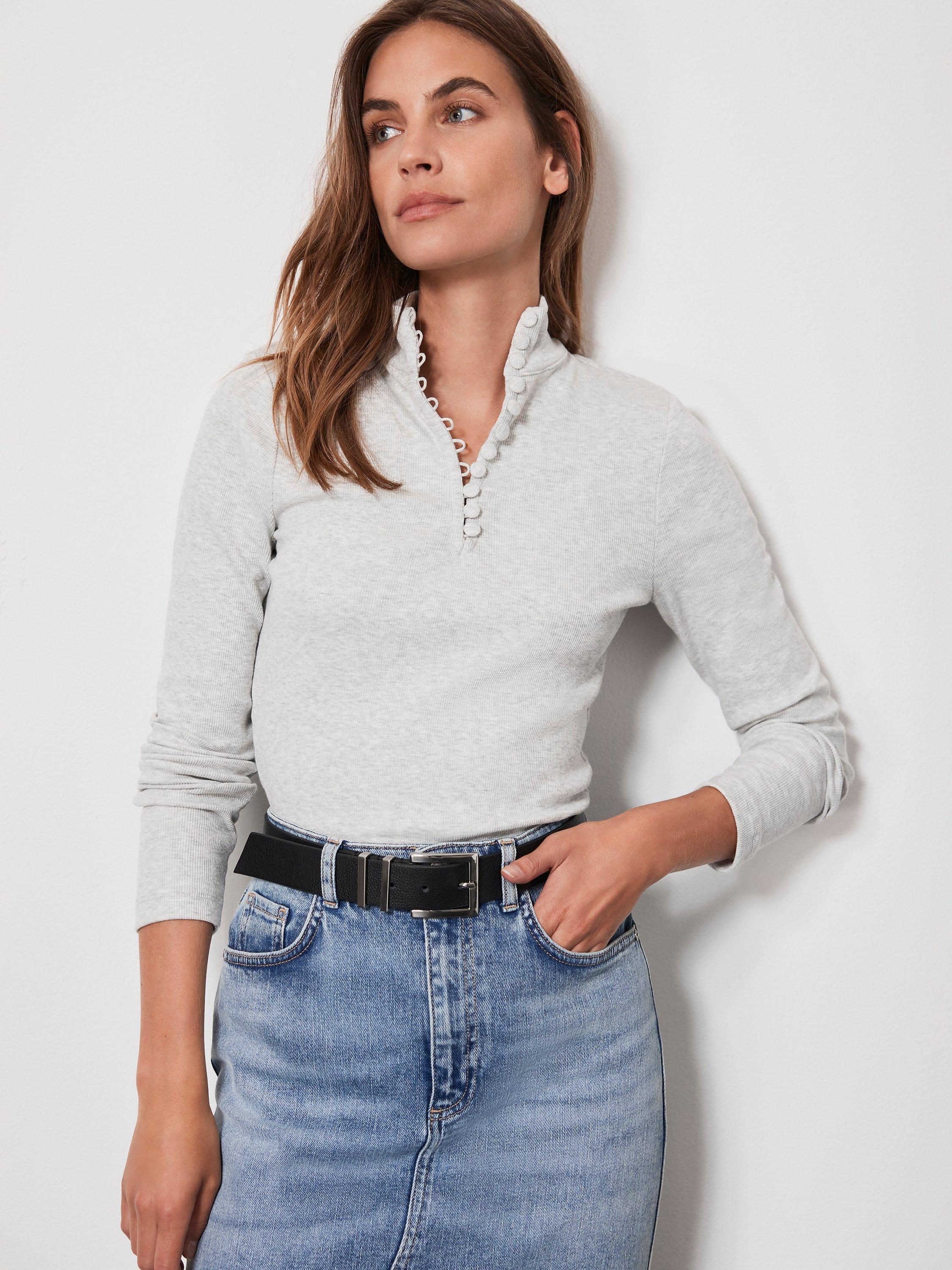 Mint Velvet Rouleau Button Top, Light Grey